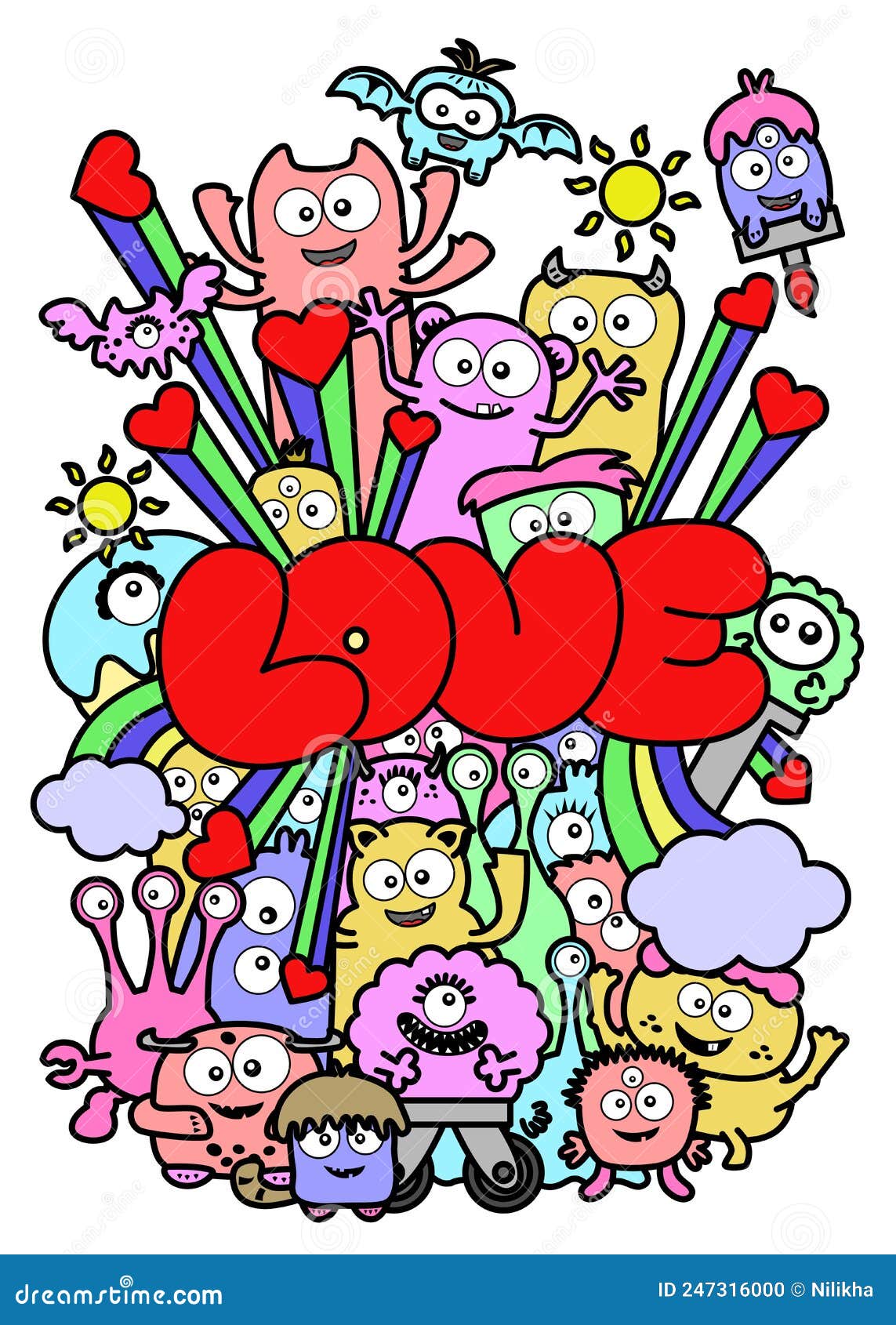 Love Monsters Vertical Format Stock Illustration - Illustration of ...