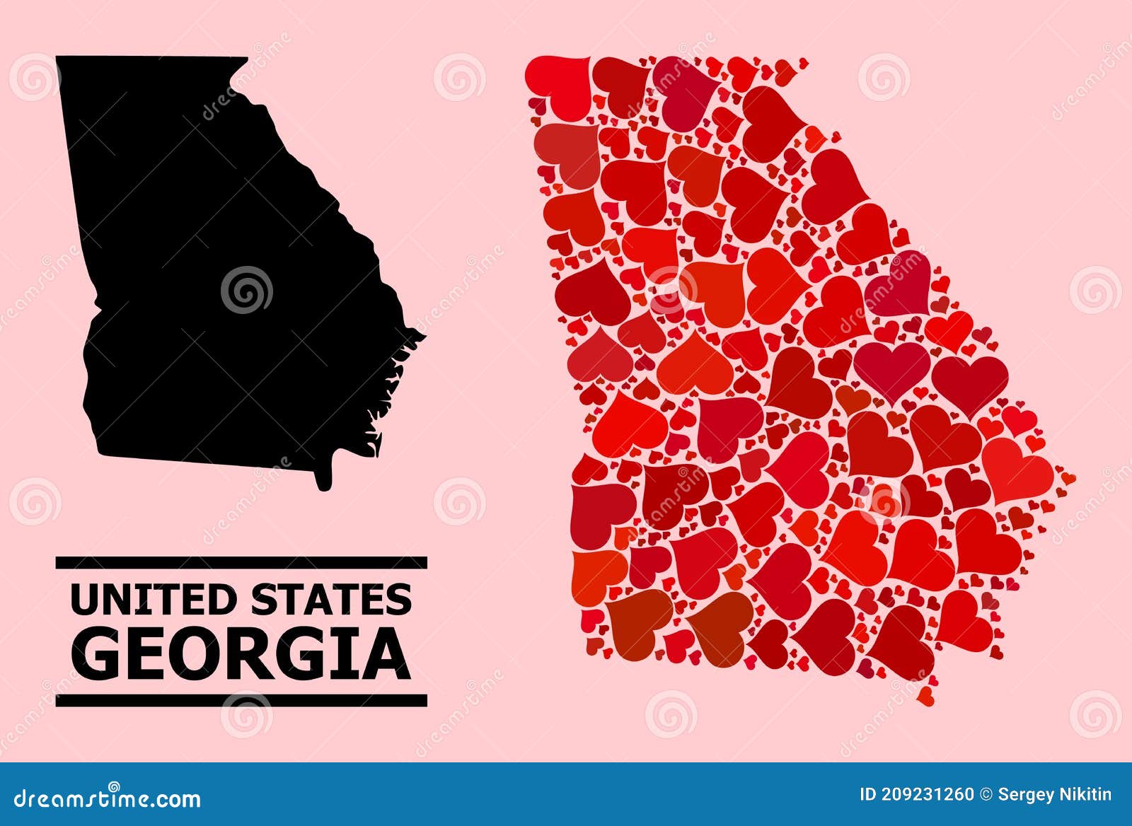 Red Heart Pattern Map of Georgia State Stock Vector - Illustration of ...