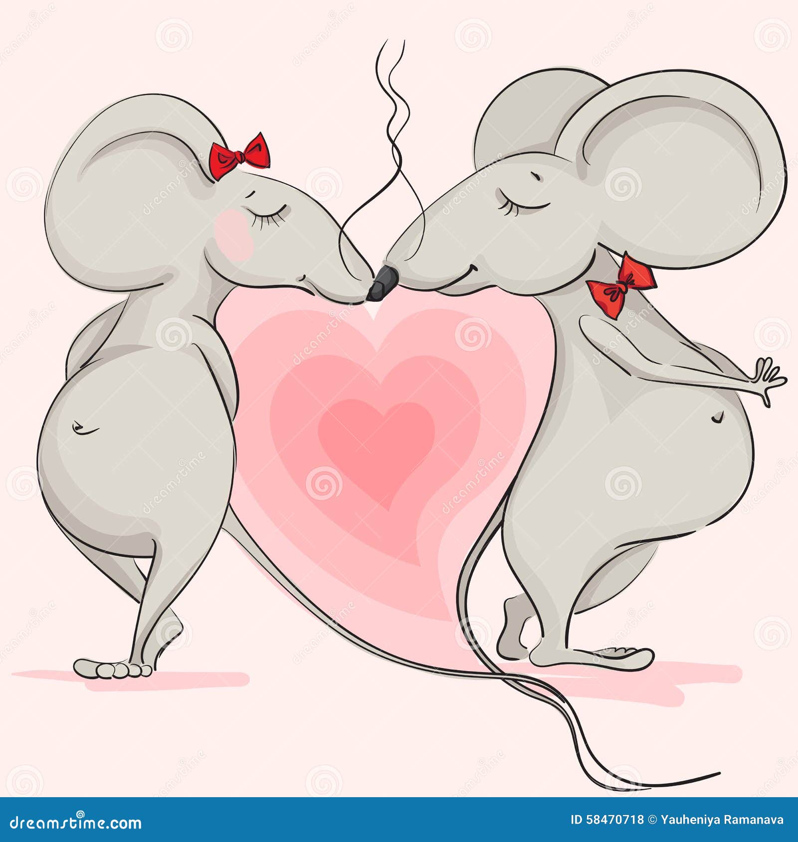 Love the Mouse on the Background of Pink Hearts Stock Vector ...