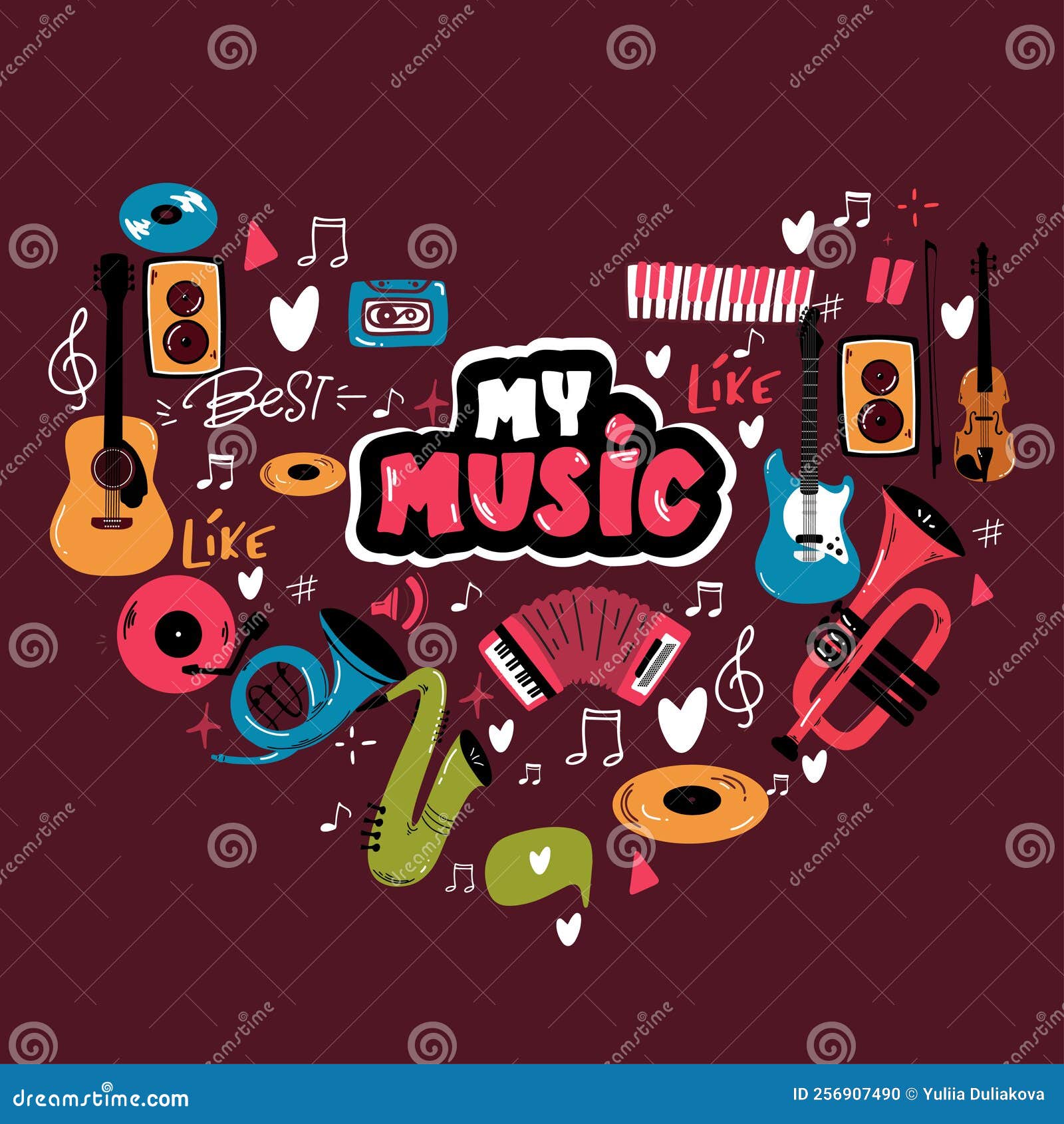 Love Music Heart. Musical Instruments on Heart Shape. Stock Vector ...