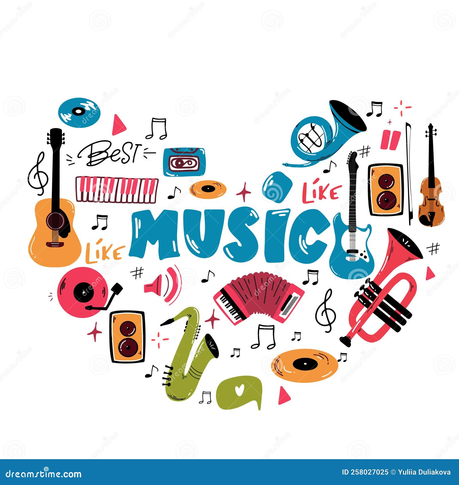 Love Music Heart. Musical Instruments on Heart Shape. Stock Vector ...