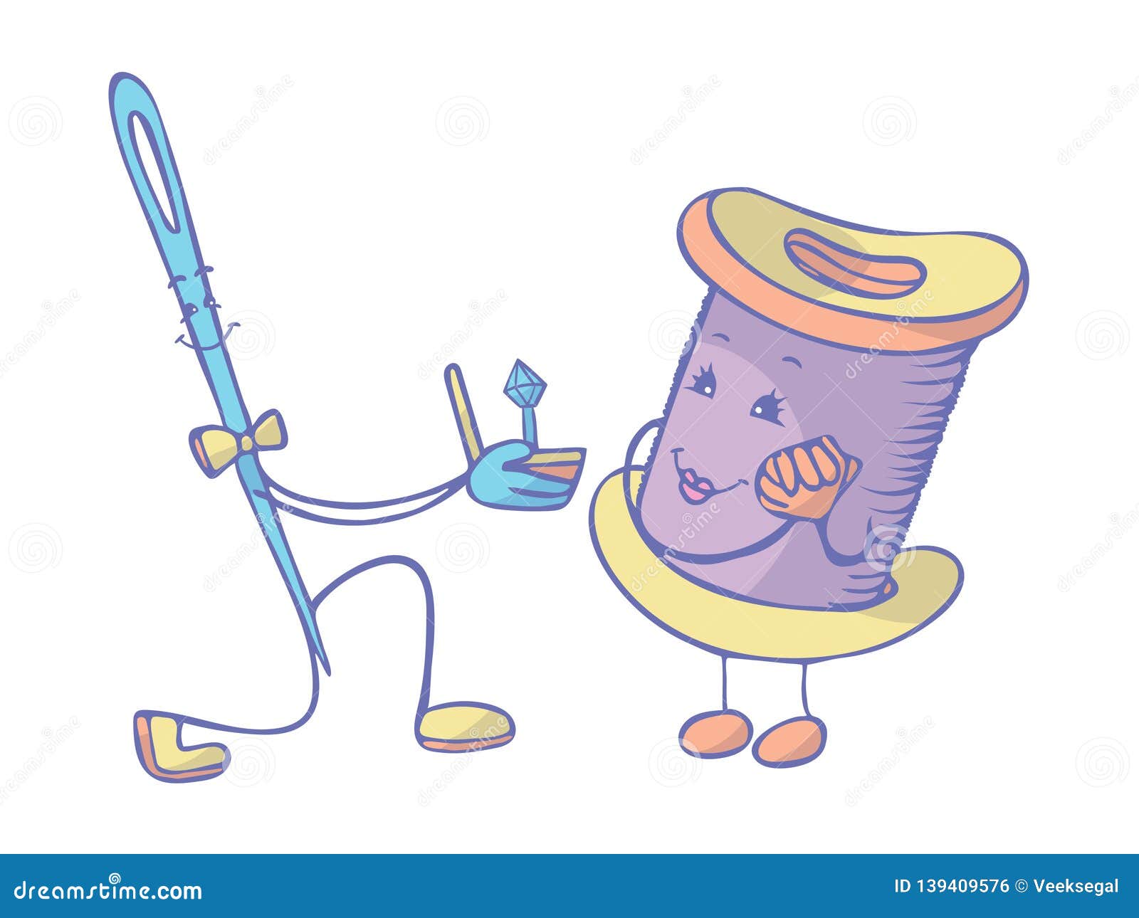 Love between Needle and Thread. Vector Illustration on White Background ...