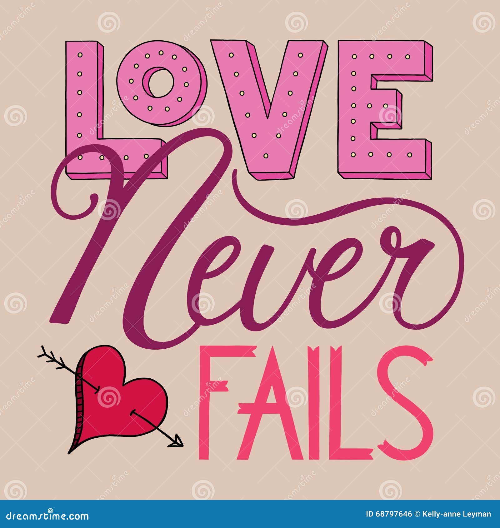 Love Never Fails Lettering stock vector. Illustration of drawn - 68797646