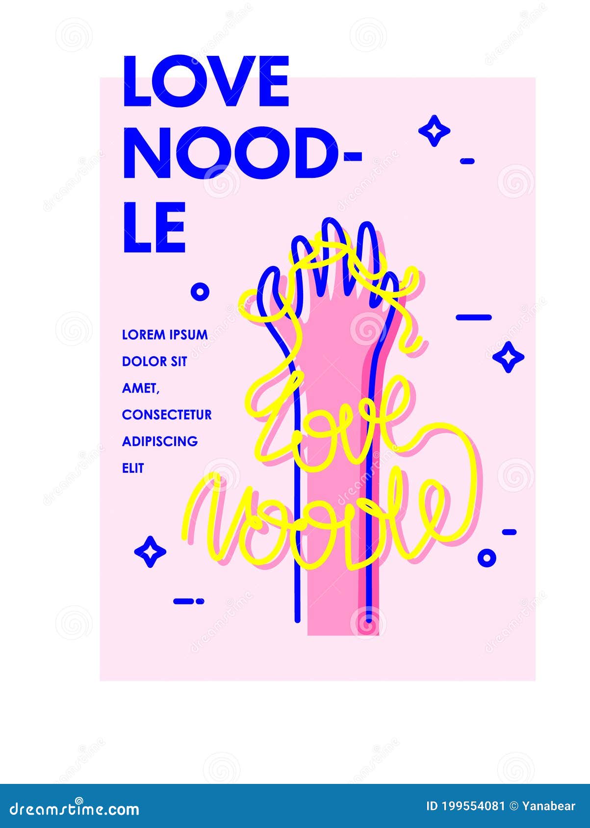 Love Noodle Poster with Hand and Spaghetti. Vector Card Stock Vector ...