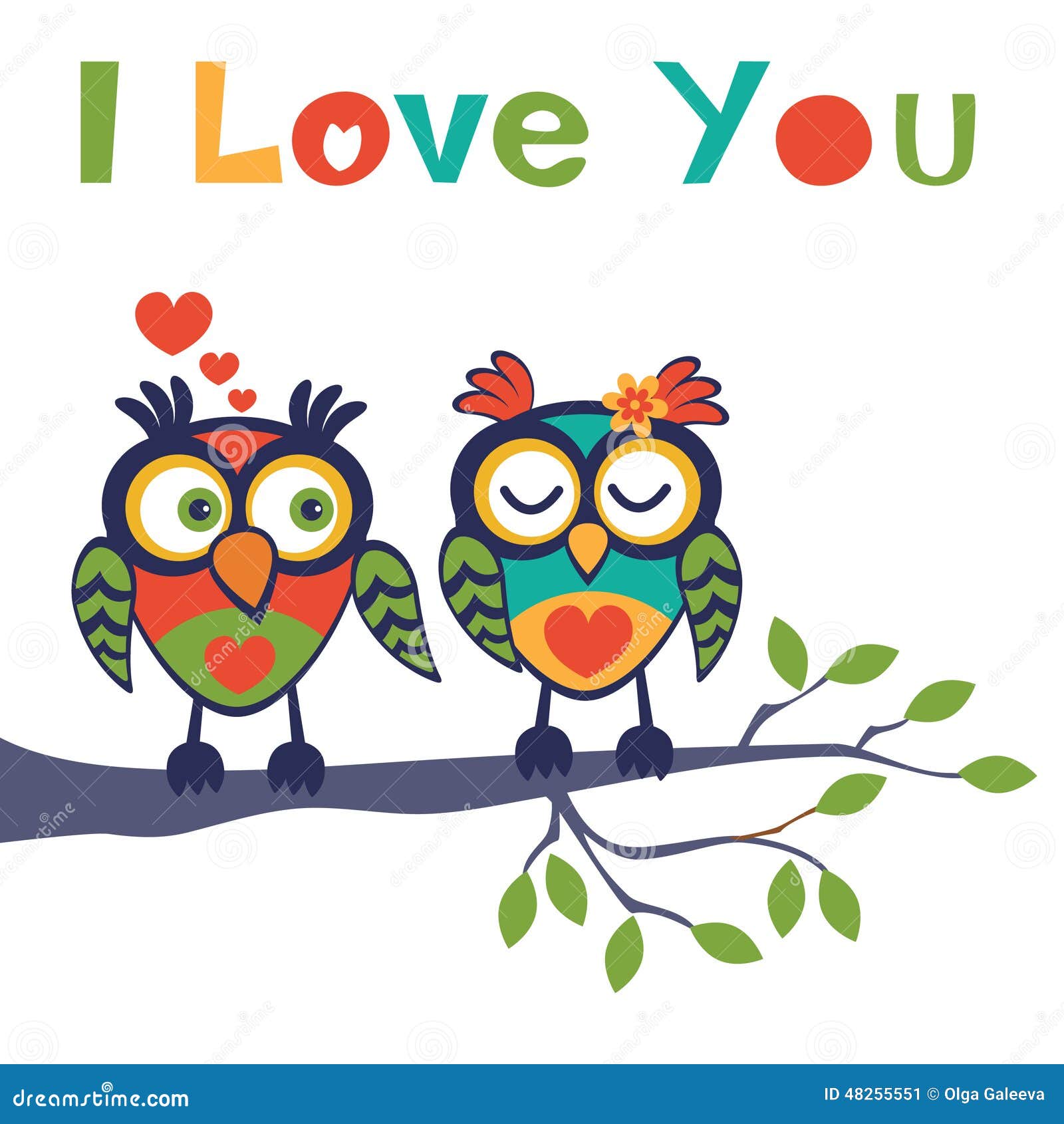 Love owls stock vector. Illustration of floral, love - 48255551
