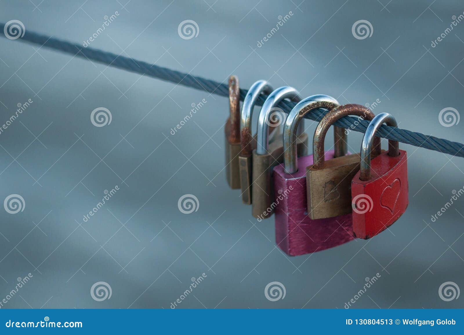 Love Padlock on Steel Cable Stock Image - Image of cable, wire: 130804513