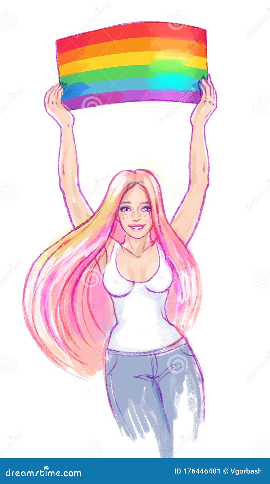 Love Parade Young Female Character Holding Rainbow Colored Flag