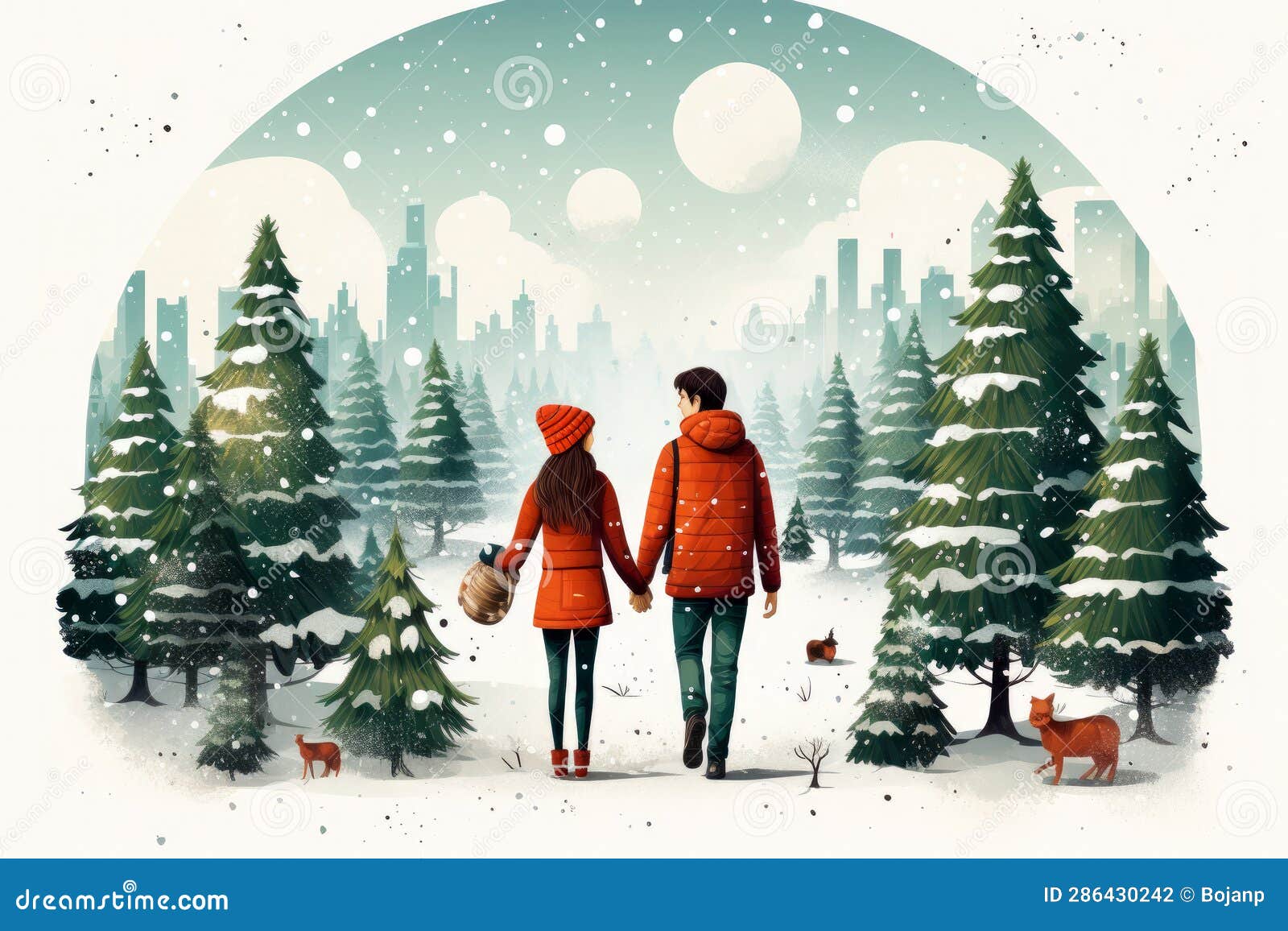 Love in the Park at Winter Time - Ristograph Art. AI Generated Stock ...