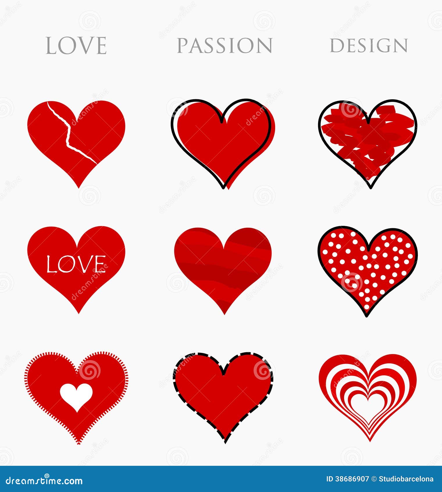 Love, Passion and Design Hearts Stock Illustration - Illustration of ...