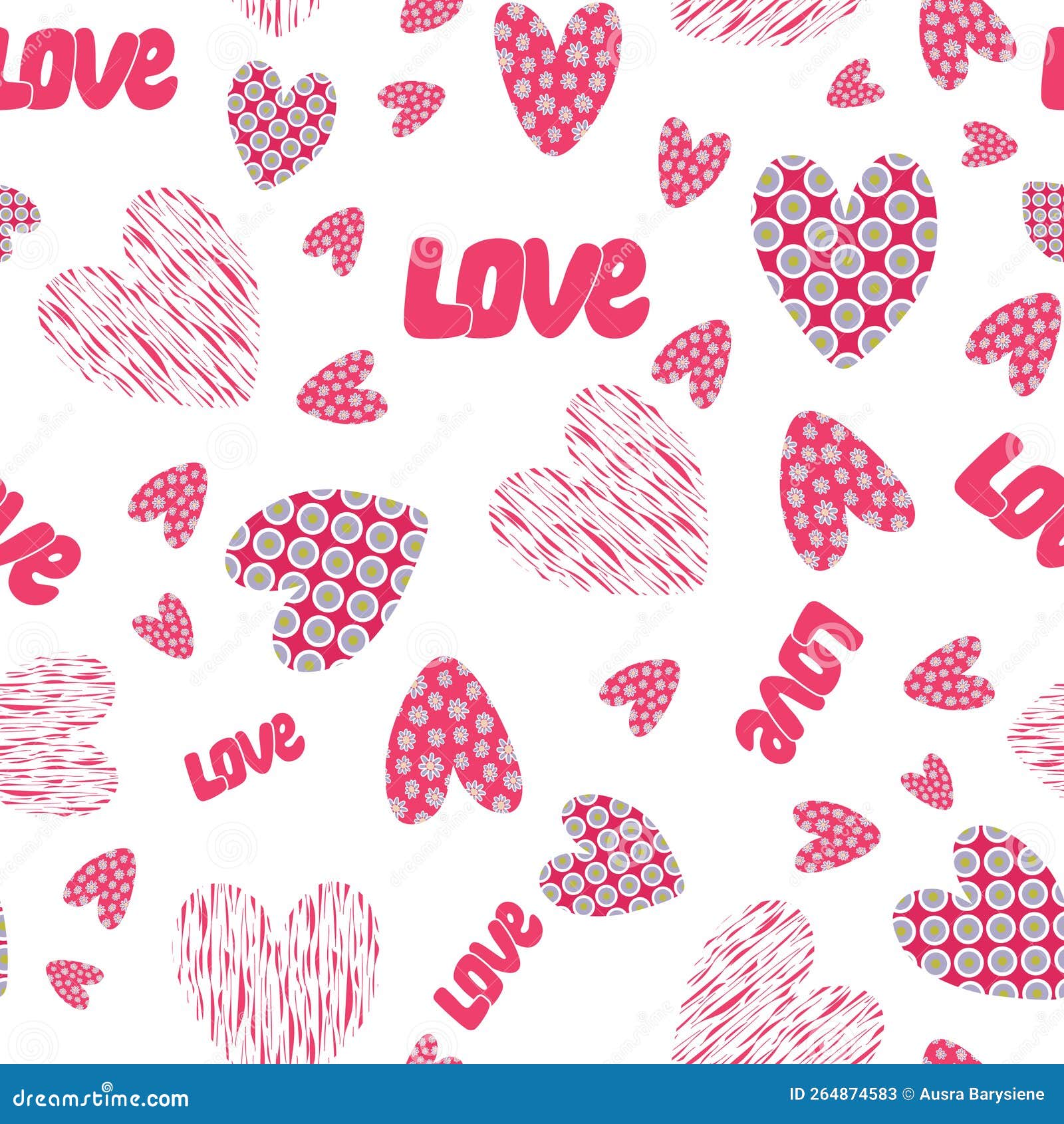 Love Pattern with Hand Drawn Hearts and Word LOVE. Stock Vector ...