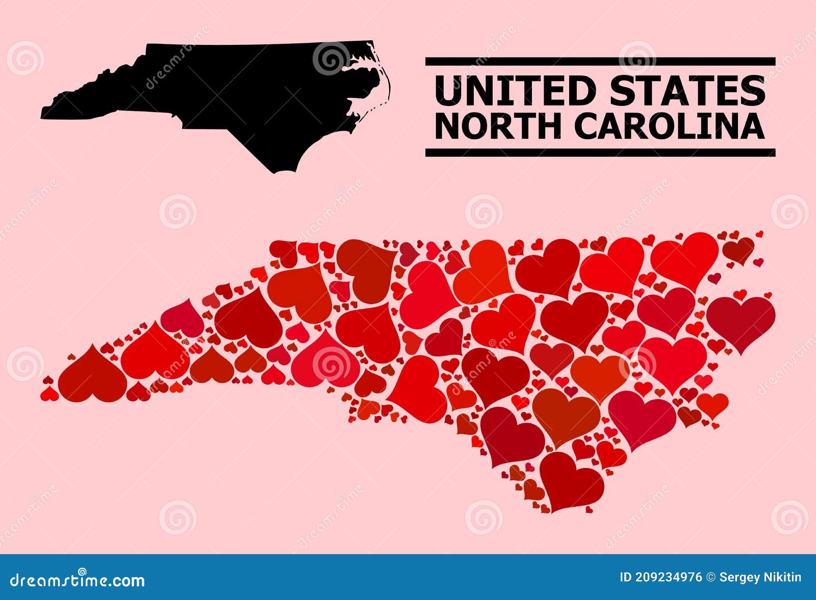Red Heart Mosaic Map of North Carolina State Stock Vector ...