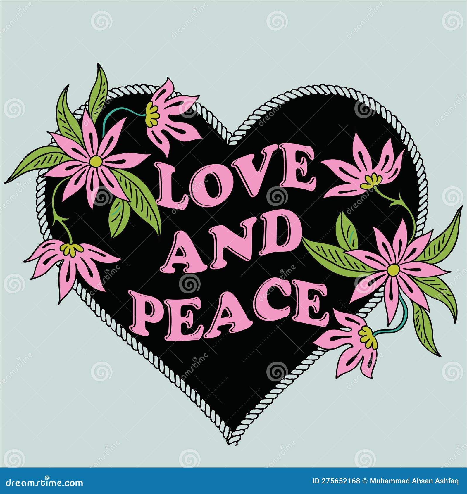 Love and Peace in Floral Heart Shape Graphic Design Stock Vector ...