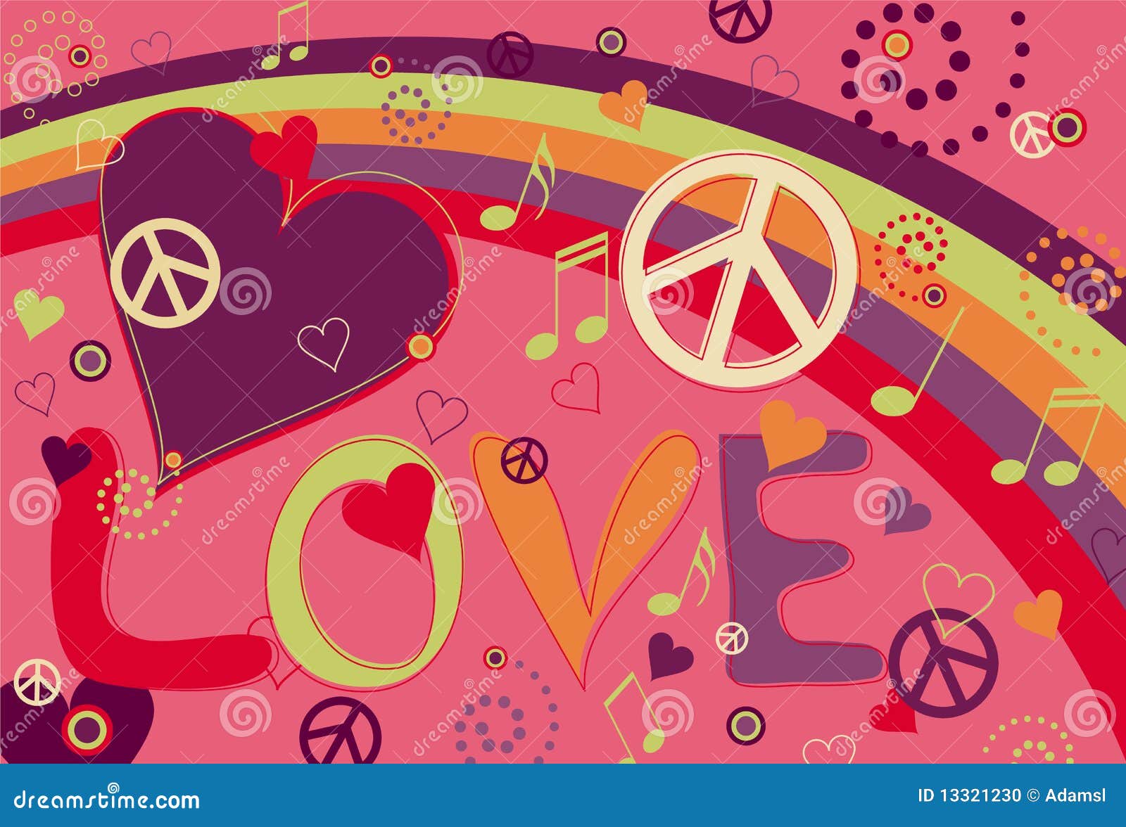 Love Peace and Hearts in Pink Stock Vector - Illustration of card ...