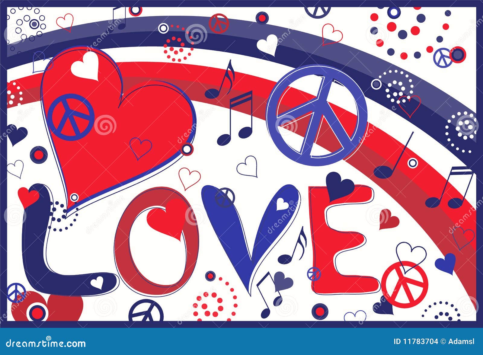 Love Peace and Hearts in Red White and Blue Stock Vector - Illustration ...