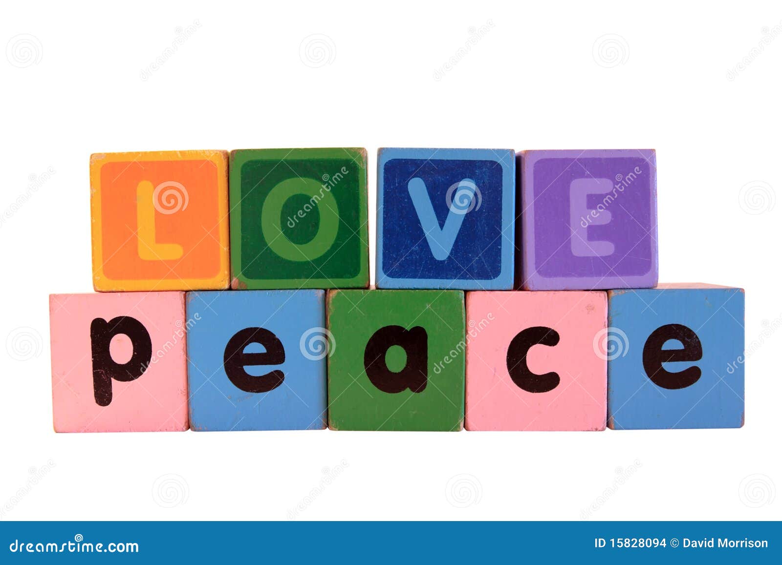 Love on Peace in Wood Play Block Letters on White Stock Photo - Image ...