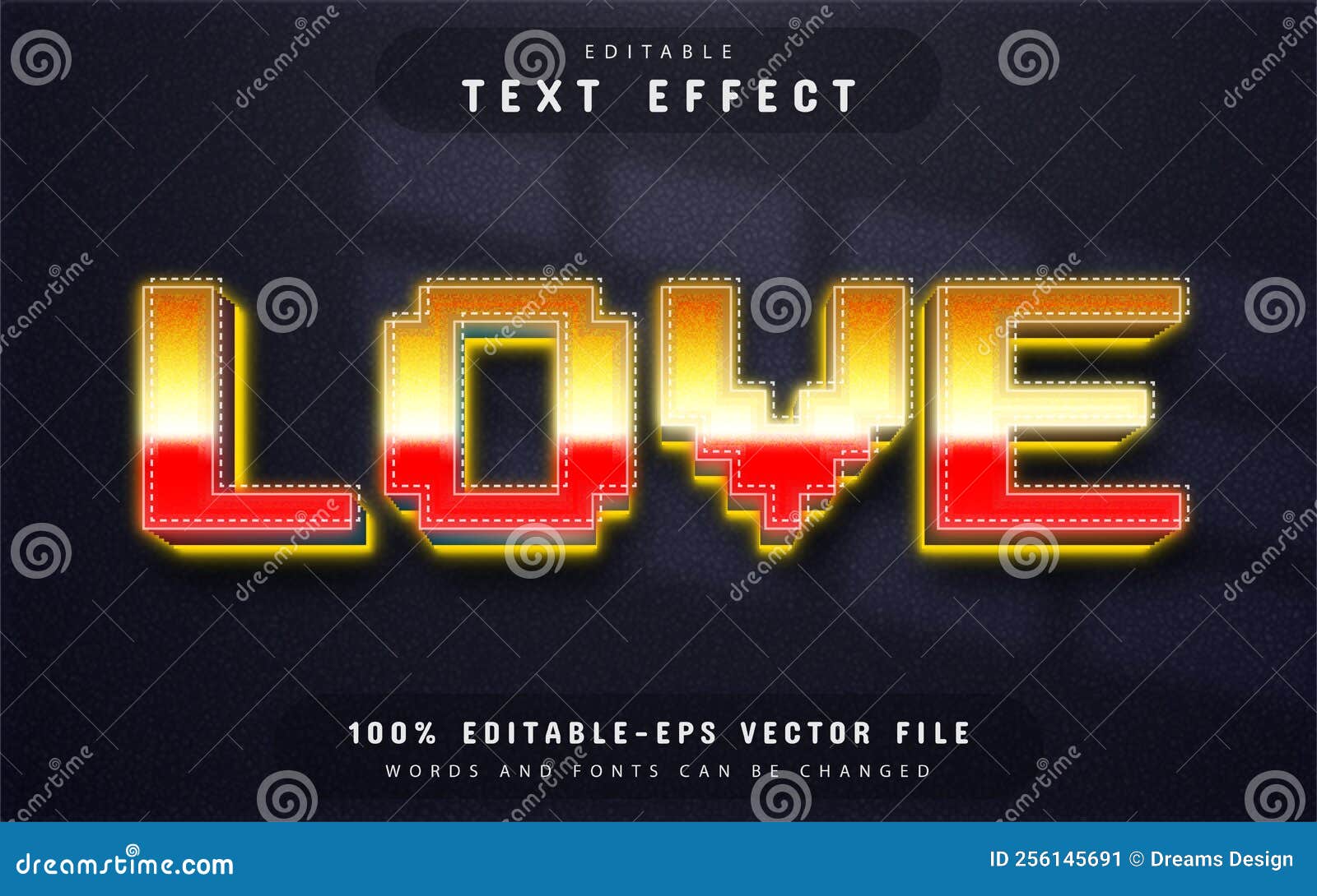 Love Pixel 3d Text Effect Editable Stock Vector Illustration Of Style