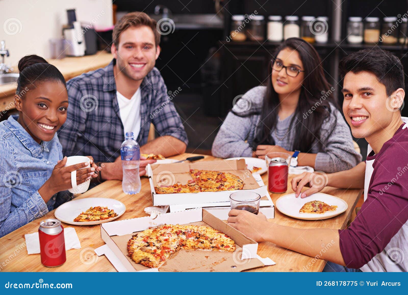 They Love Pizza. a Group of Friends Enjoying Pizza Together. Stock ...