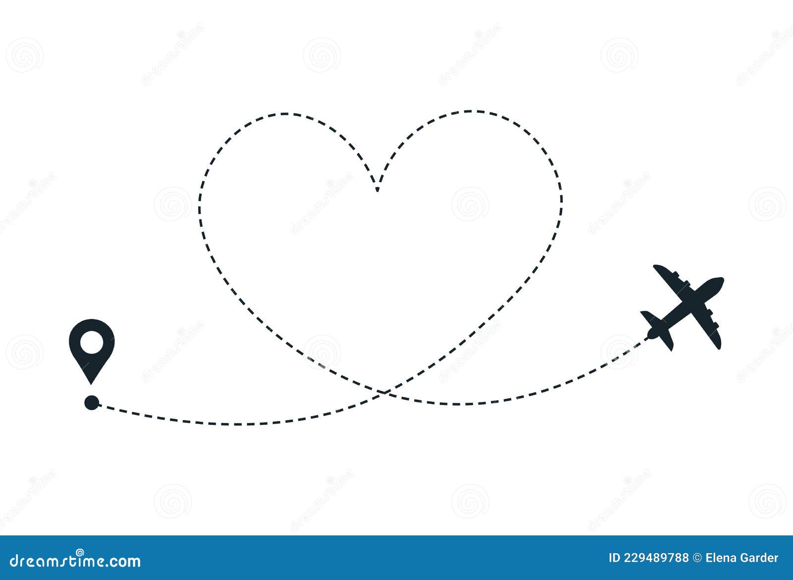Plane And Its Route Marked By Dotted Line Cartoon Vector ...