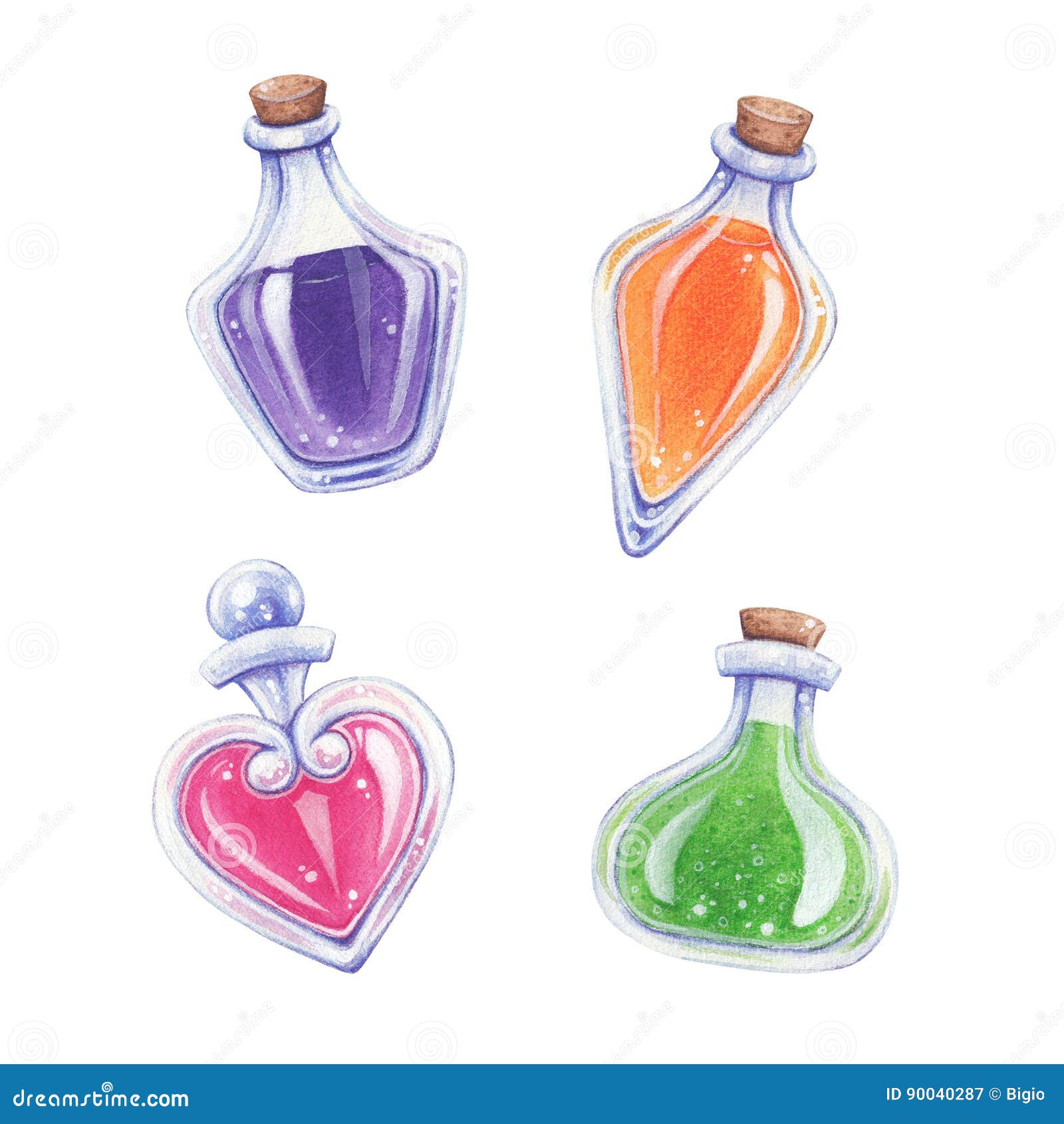 Love Potion and Elixir Hand Drawn Watercolor Stock Illustration ...