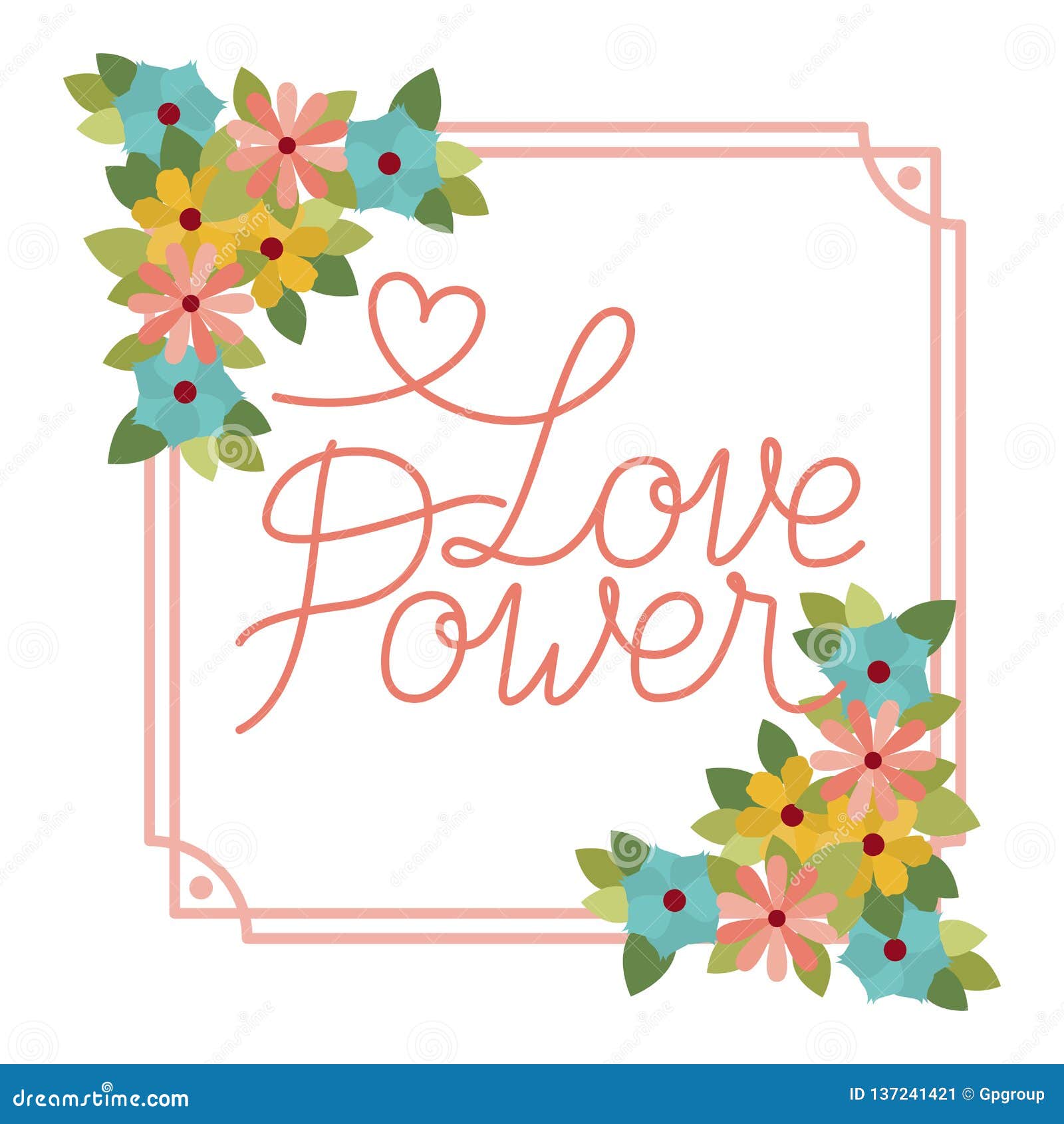 Love Power Label with Flower Frame Isolated Icon Stock Vector ...