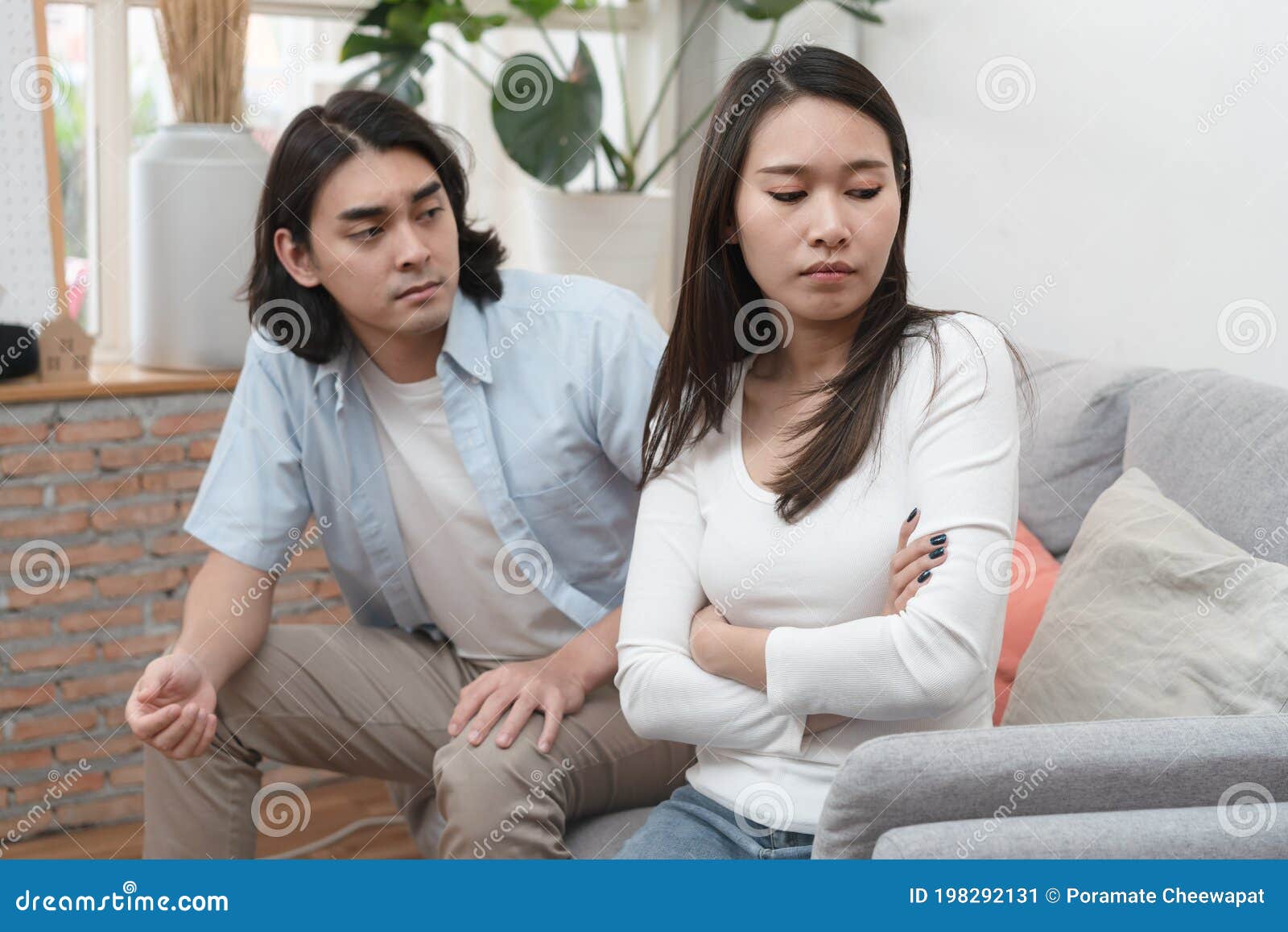 Love Problem Concept Asian Couple Having Quarrel At Home Stock Image