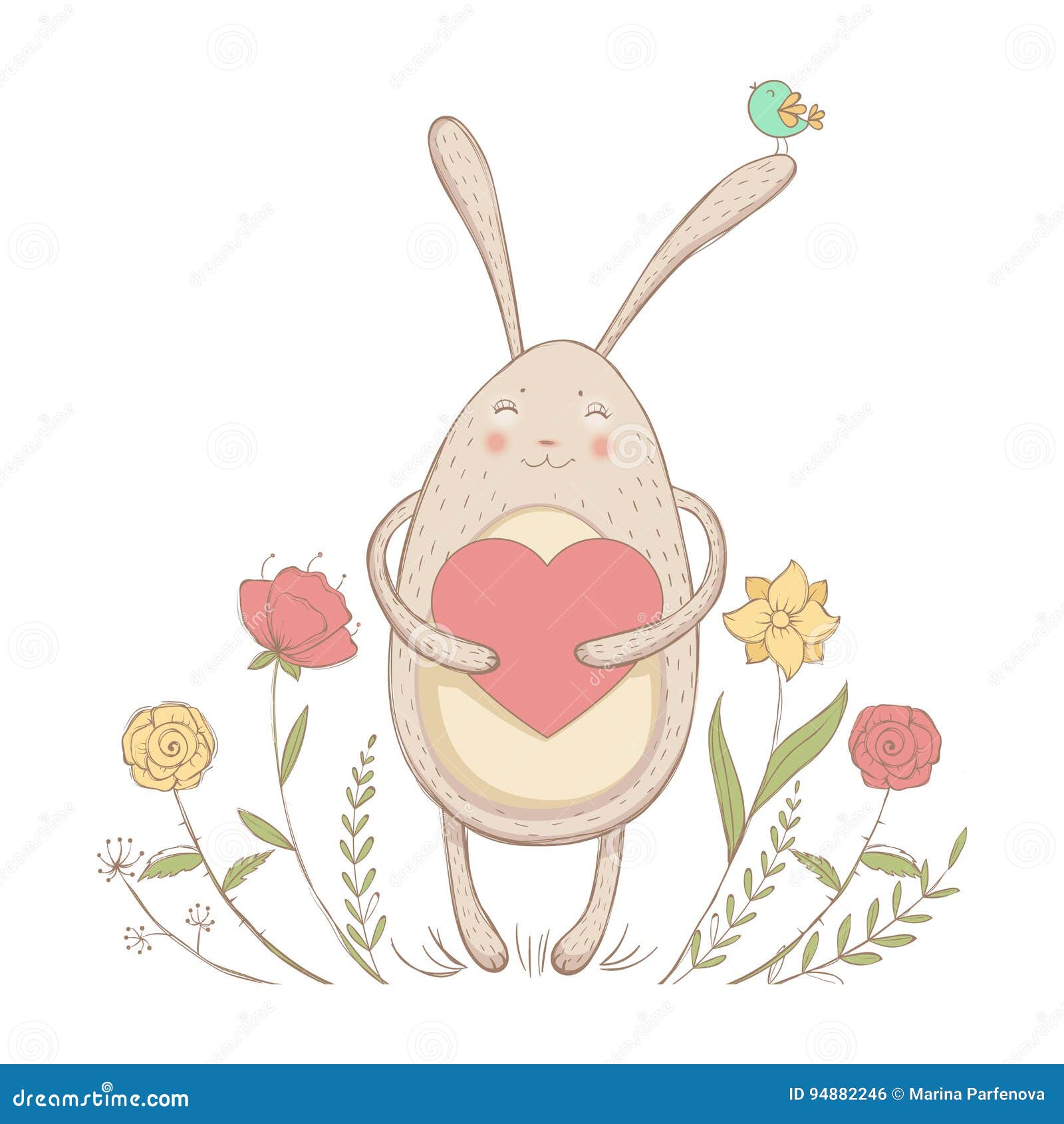 In love rabbit with heart stock vector. Illustration of color - 94882246