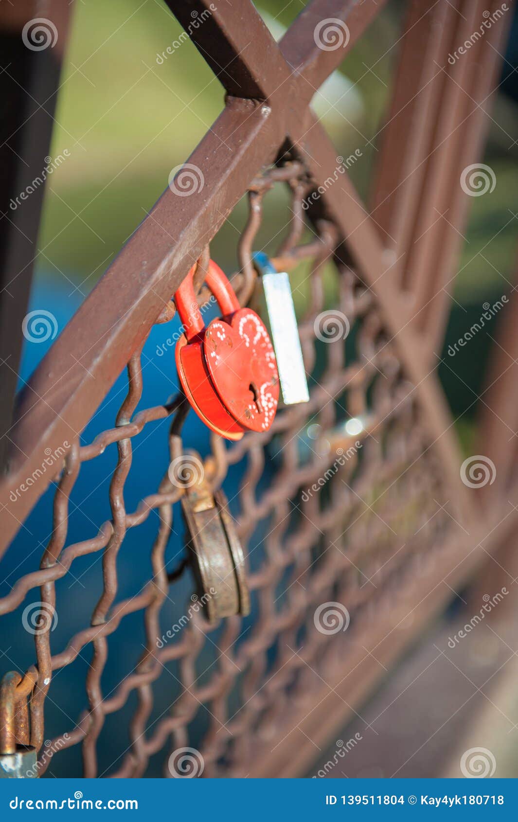 Love Red Romance Lock on the Bridge Stock Photo - Image of bridge ...