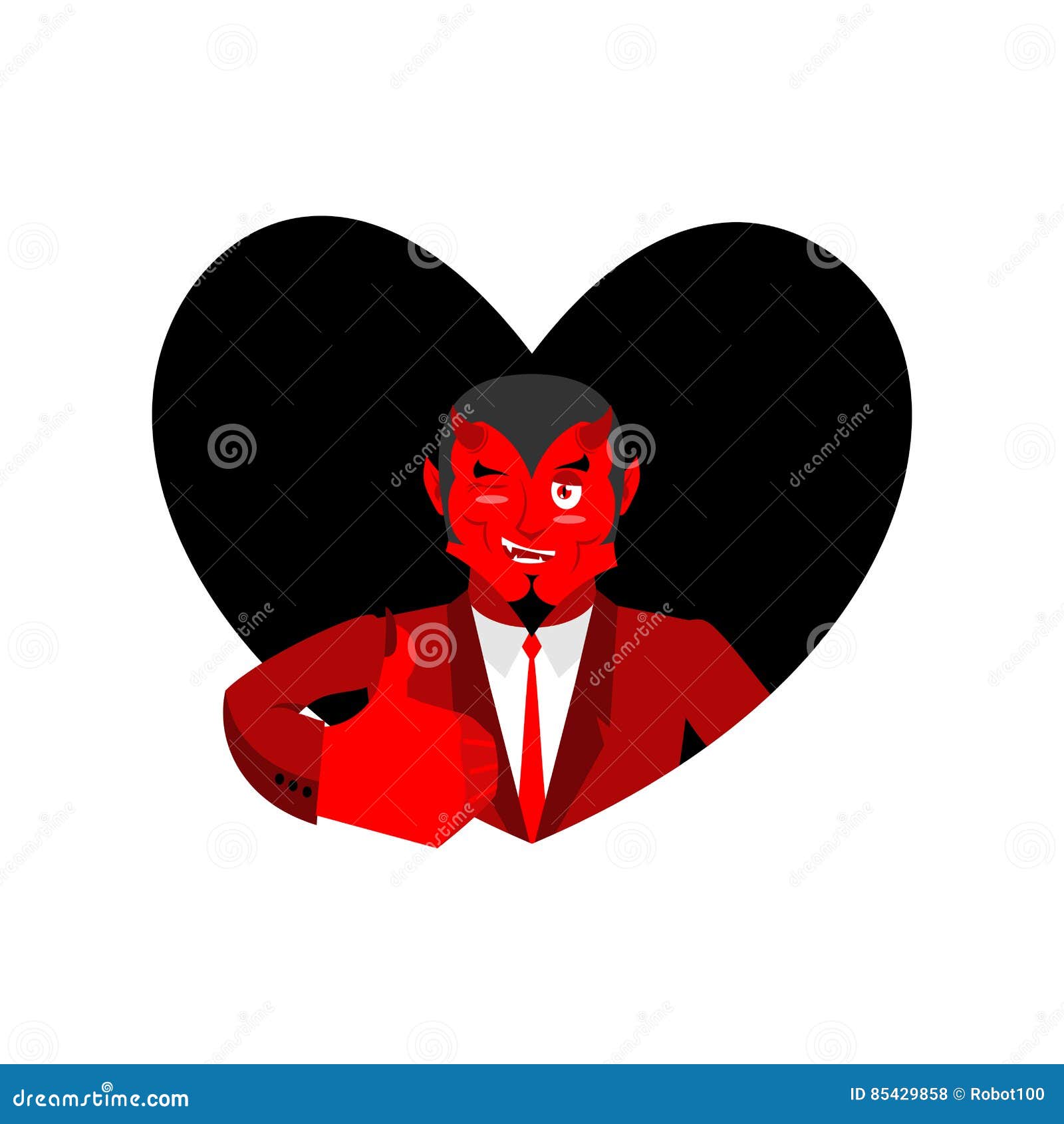 Love Of Satan. Devil And Black Heart. Thumb Up. Red Daemon Vector ...