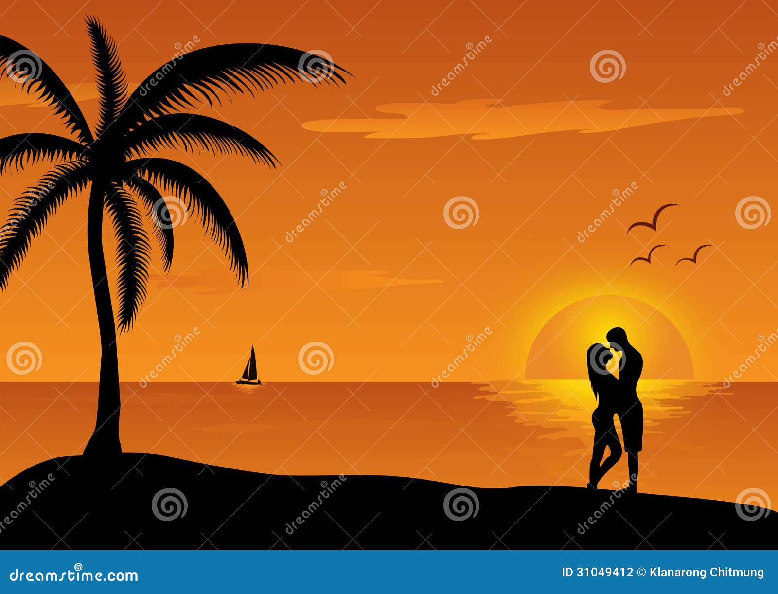 Love scene at sunset stock vector. Illustration of water - 31049412