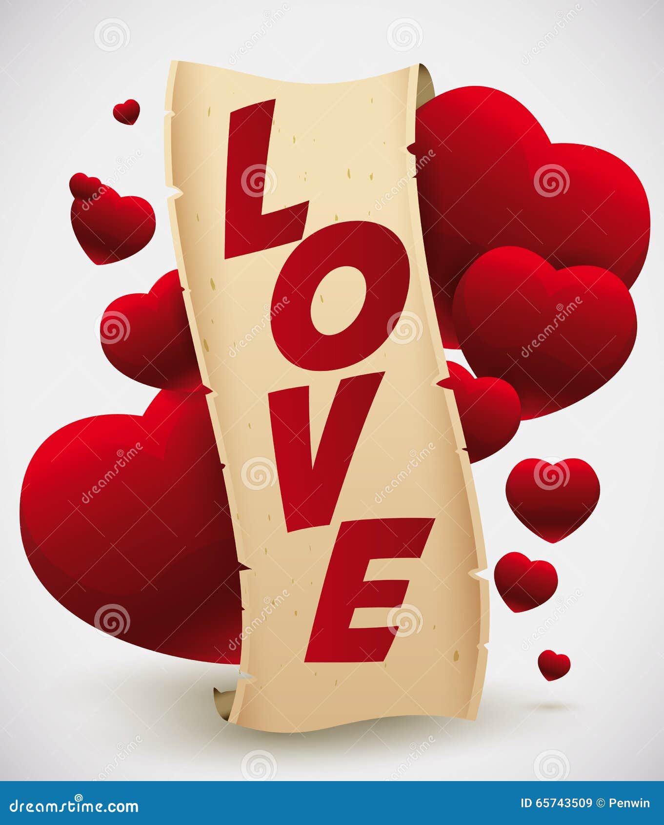 Love Scroll with Hearts Floating, Vector Illustration Stock Vector ...