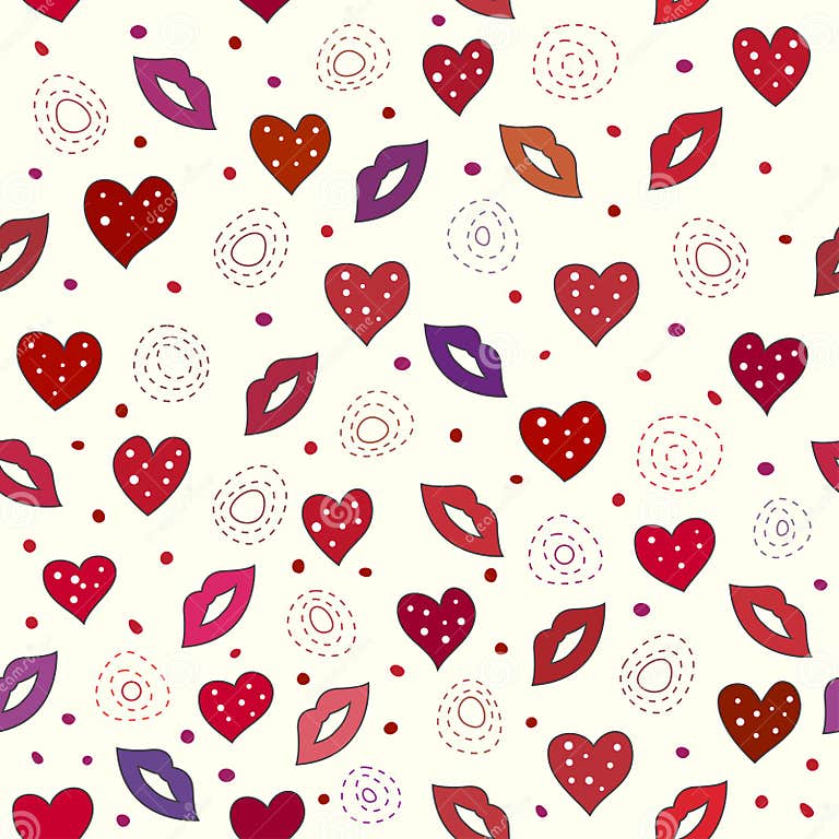 Lips and Hearts Seamless Pattern Stock Vector - Illustration of lips ...