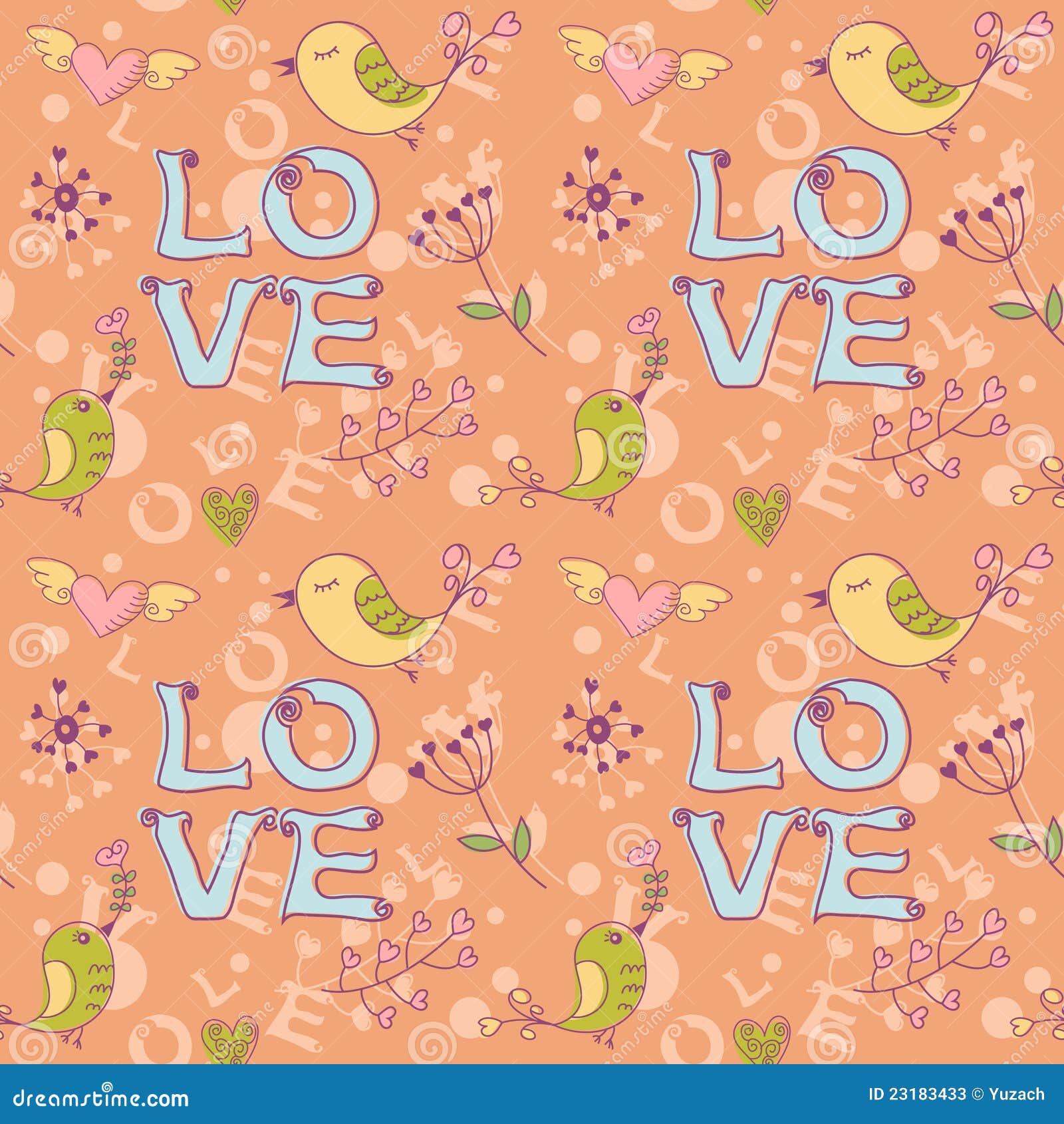 Love Seamless Texture with Flowers and Birds Stock Vector ...
