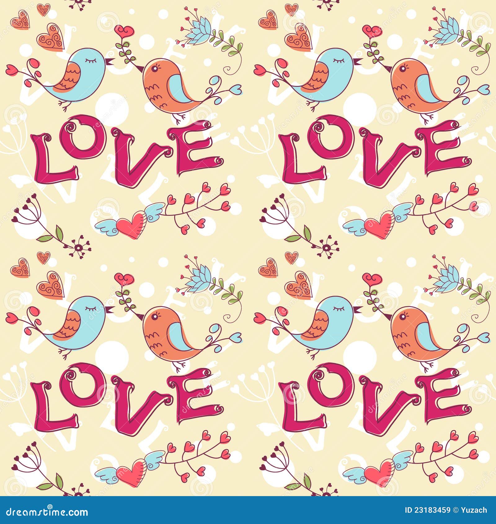 Love Seamless Texture with Flowers and Birds Stock Vector ...