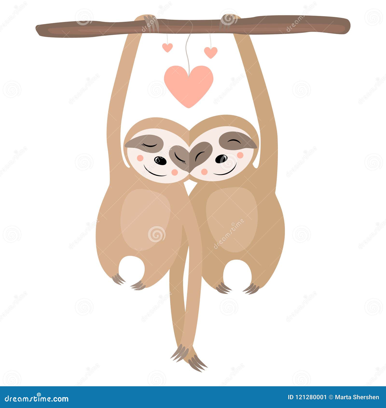 Love Sloth Postcard Vector Illustration Stock Illustration