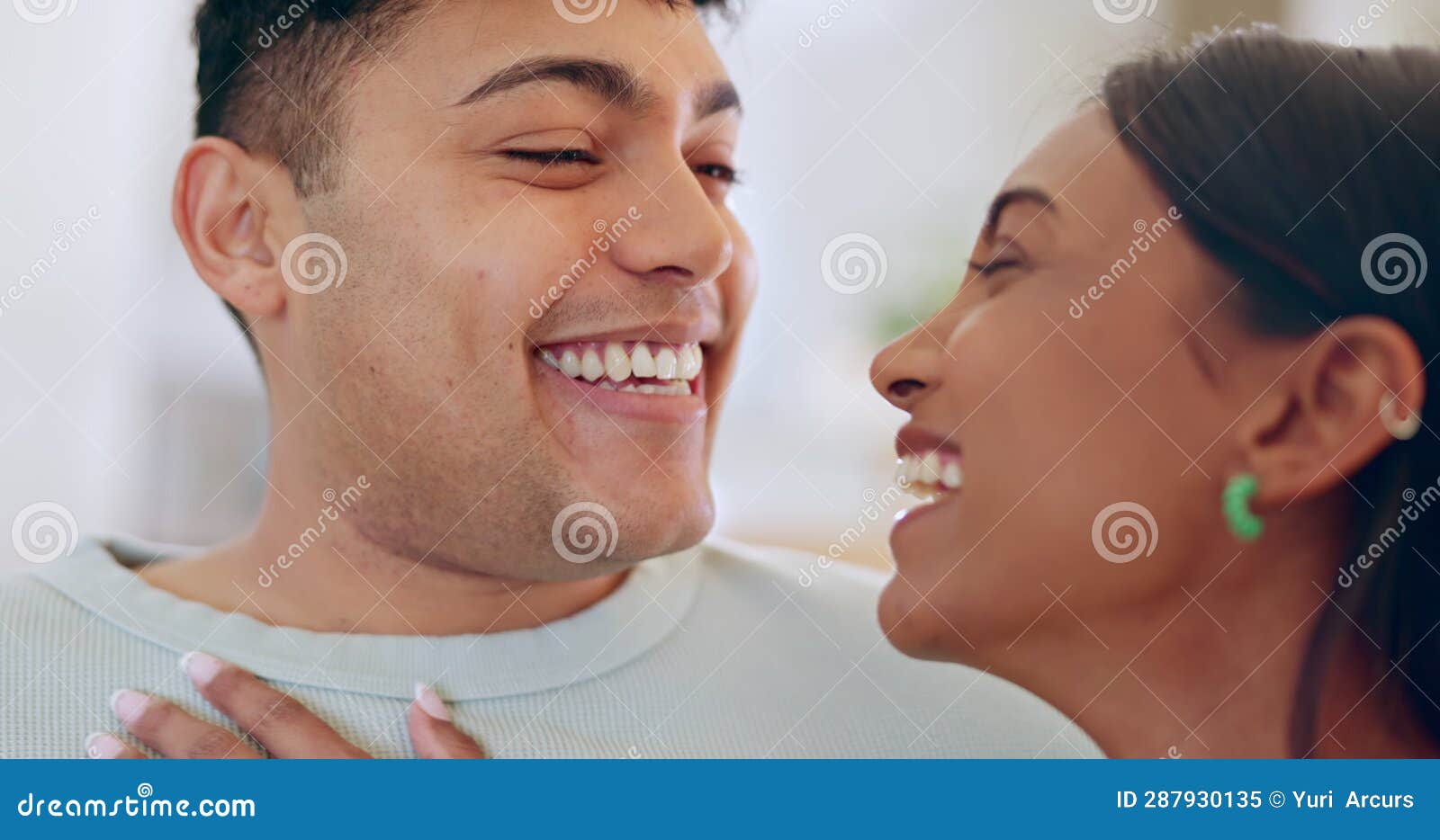 Love Smile And Relax With Face Of Couple For Happy Romance And