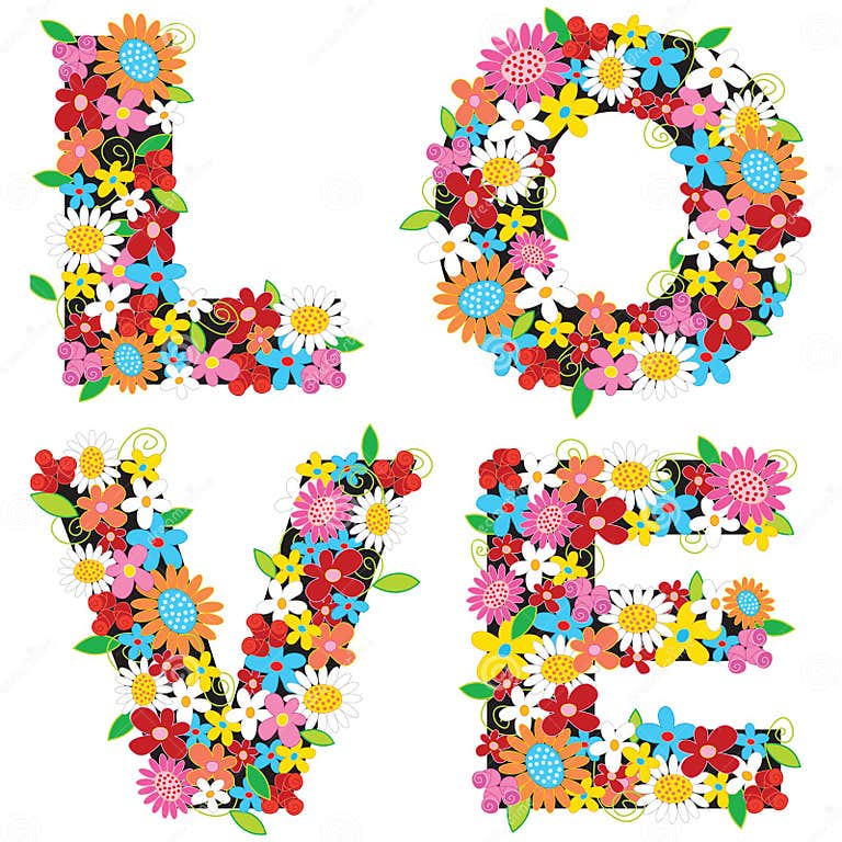 LOVE spring flowers stock vector. Illustration of graphics - 4842629