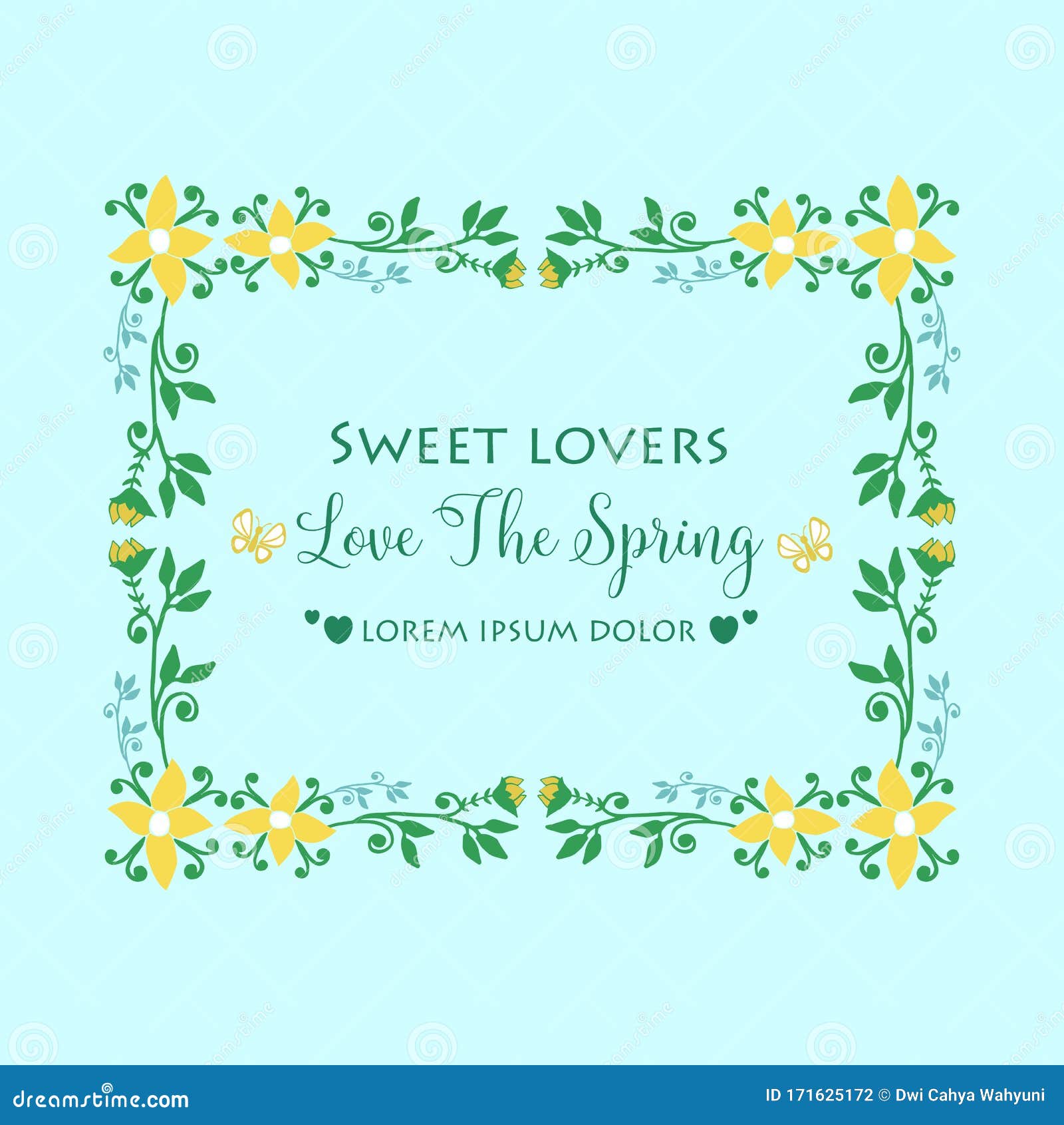 Love Spring Greeting Card Design, with Leaf and Flower Simple Frame ...