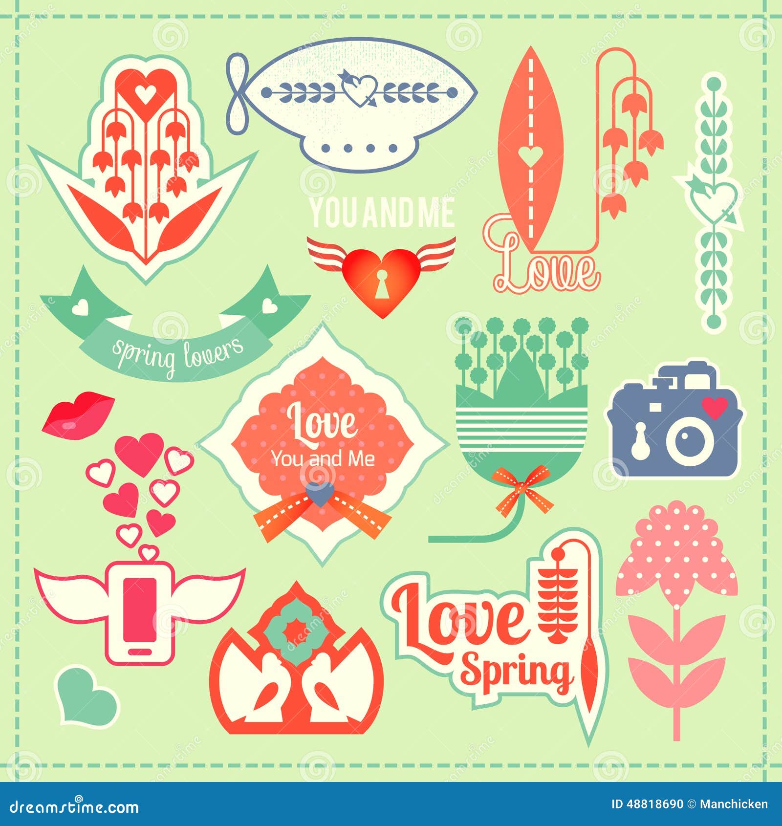 Love and spring labels stock vector. Illustration of doves - 48818690