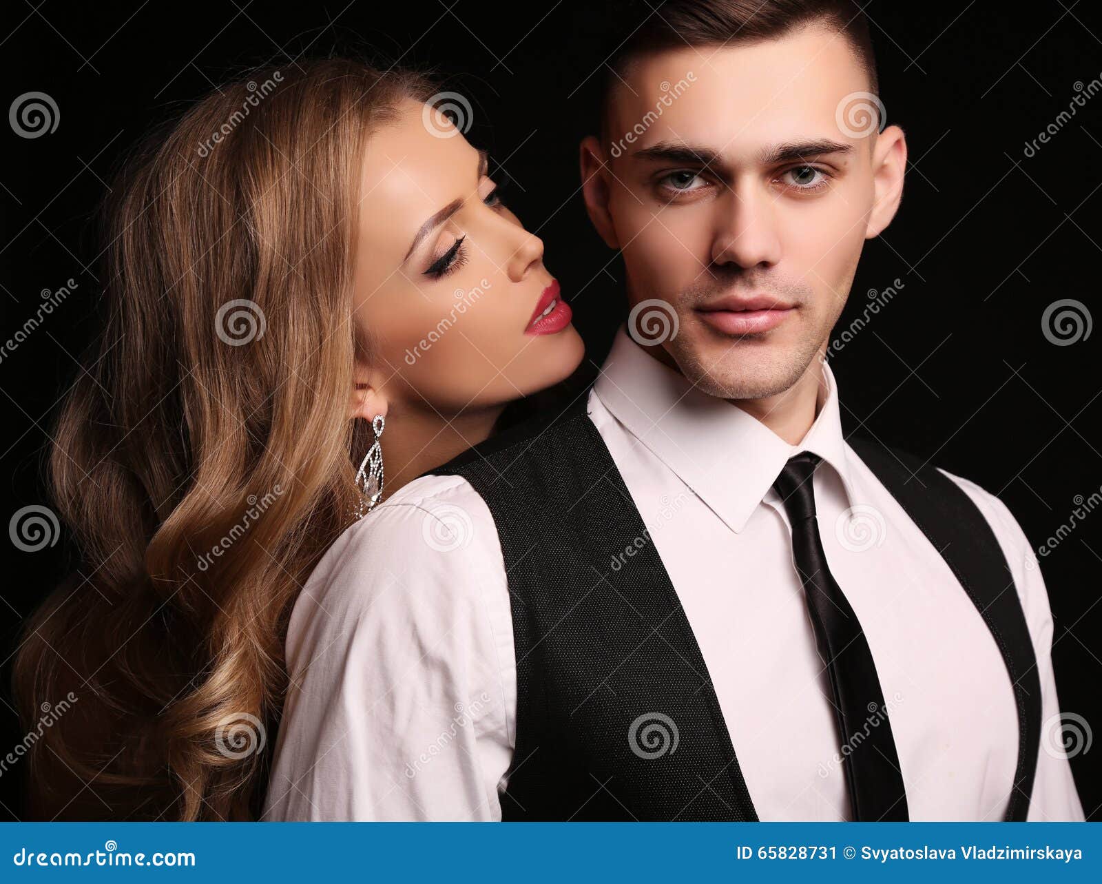 Love Story Beatiful Couple Gorgeous Blond Woman And Handsome Man