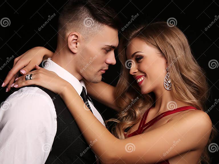 Love Story Beatiful Couple Gorgeous Blond Woman And Handsome Man