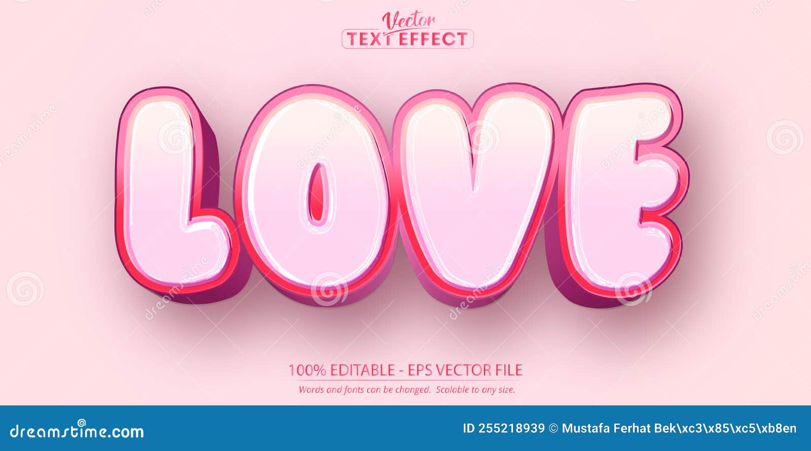 Love Text Effect, Editable Creative Pink Lettering Concept Stock Vector ...