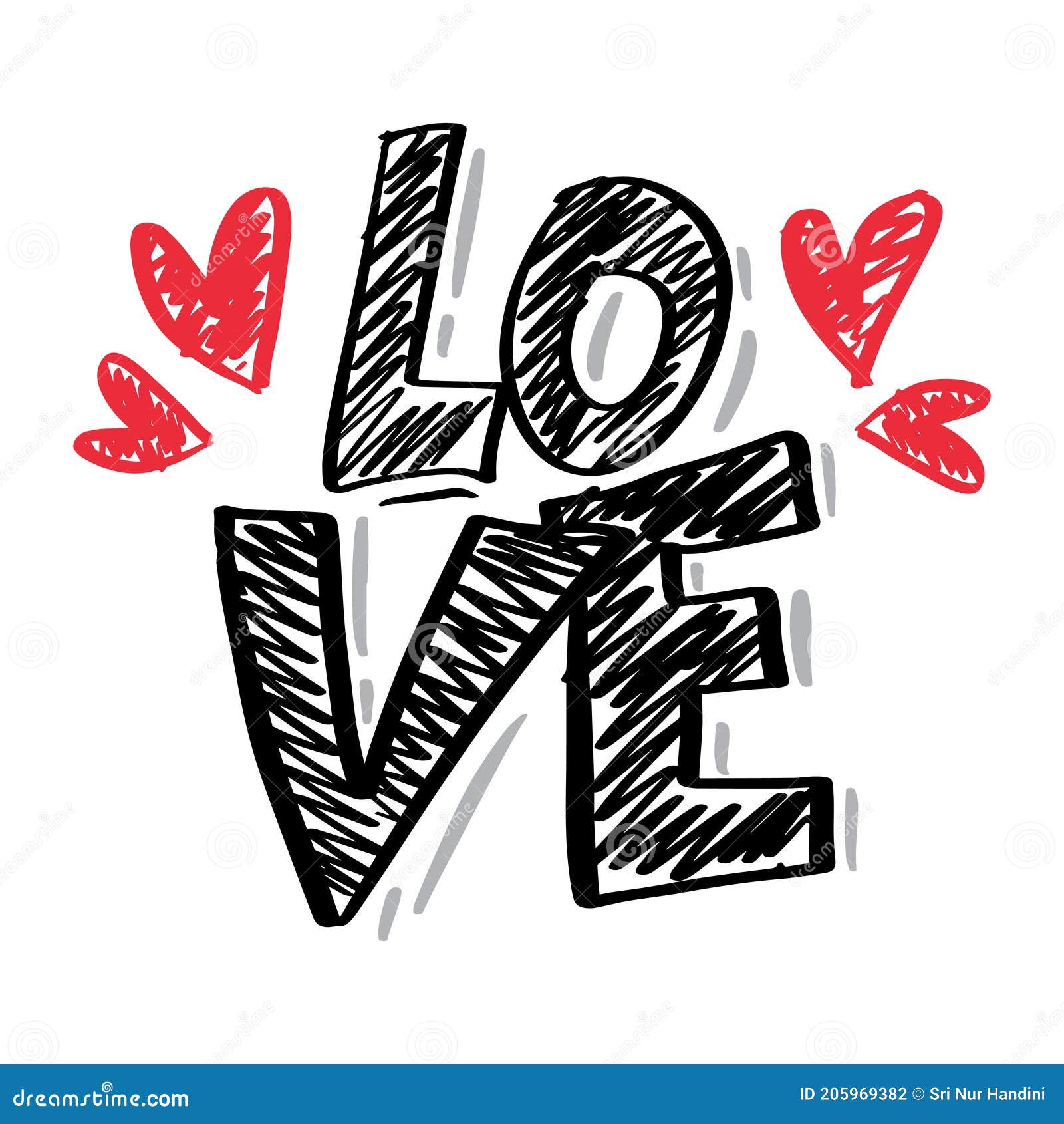 LOVE Text Hand Drawing Sketch. Stock Illustration - Illustration of ...
