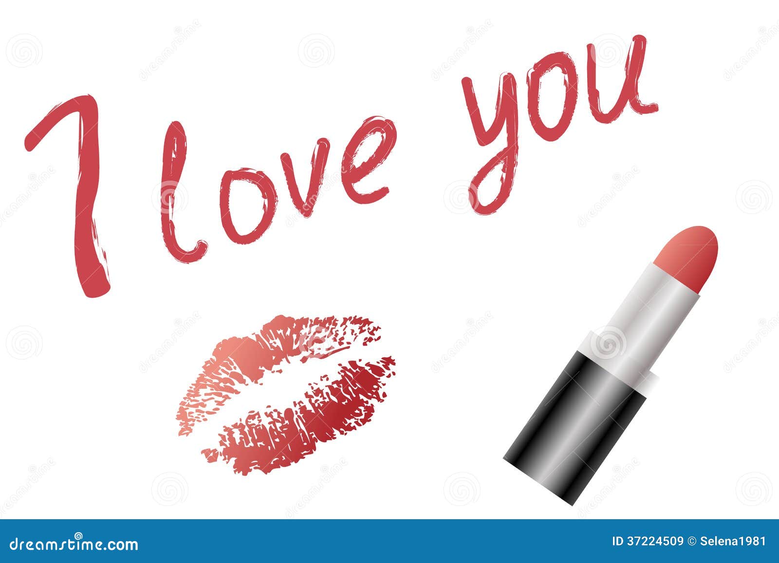 Love Text and Red Lipstick and Lip Imprint Stock Vector - Illustration ...
