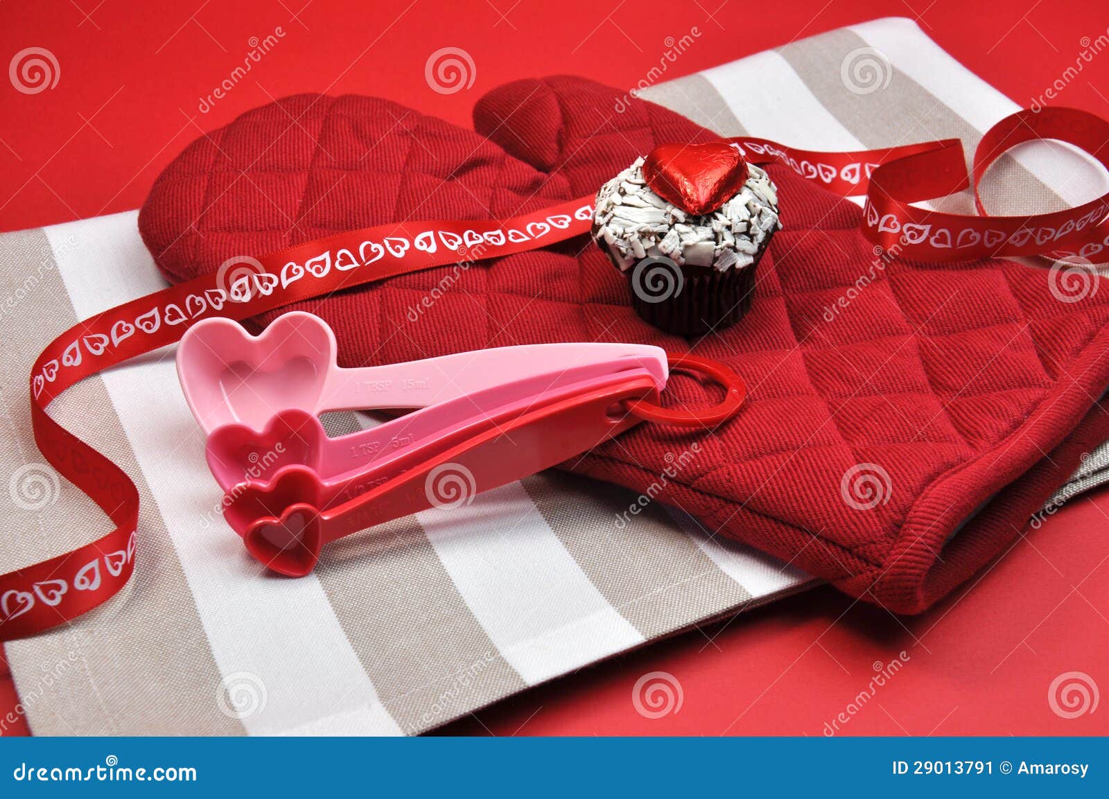 Love Theme Red Heart Kitchen Baking Preparation. Stock Image - Image of ...