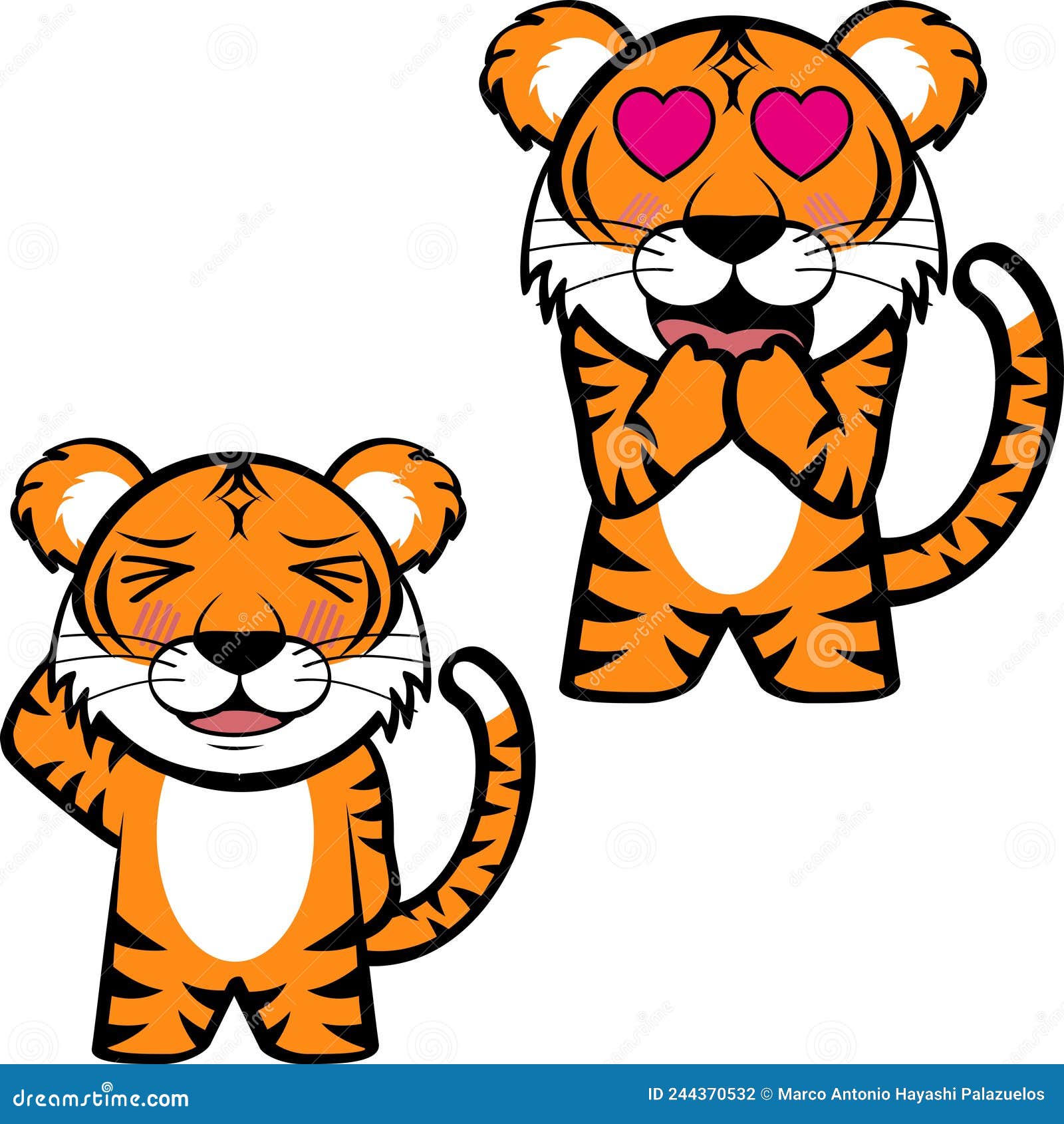In Love Tiger Cartoon Kawaii Expression Set Collection Stock Vector ...