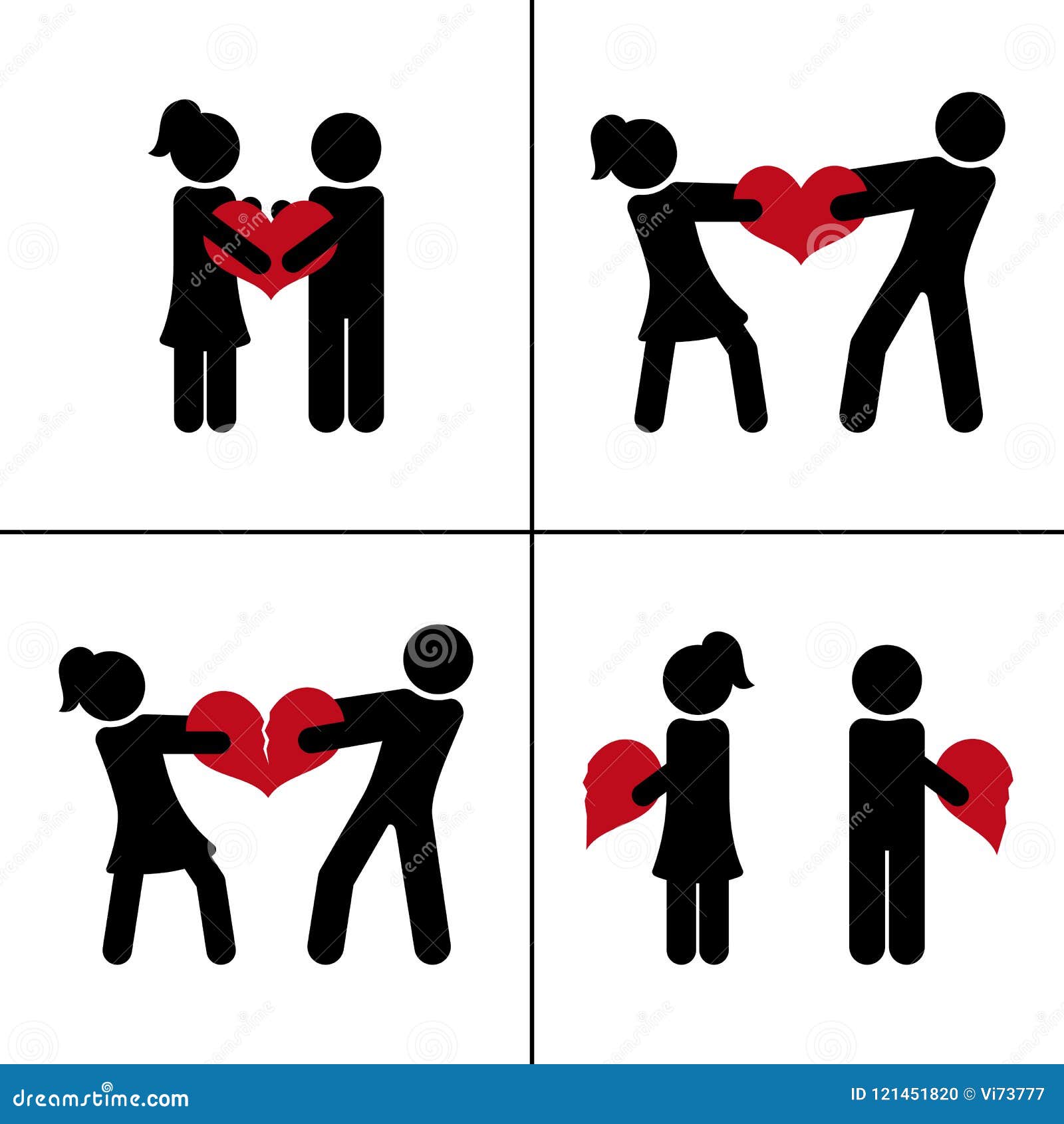 From Love To Divorce Couple With Broken Heart Relationship Concept