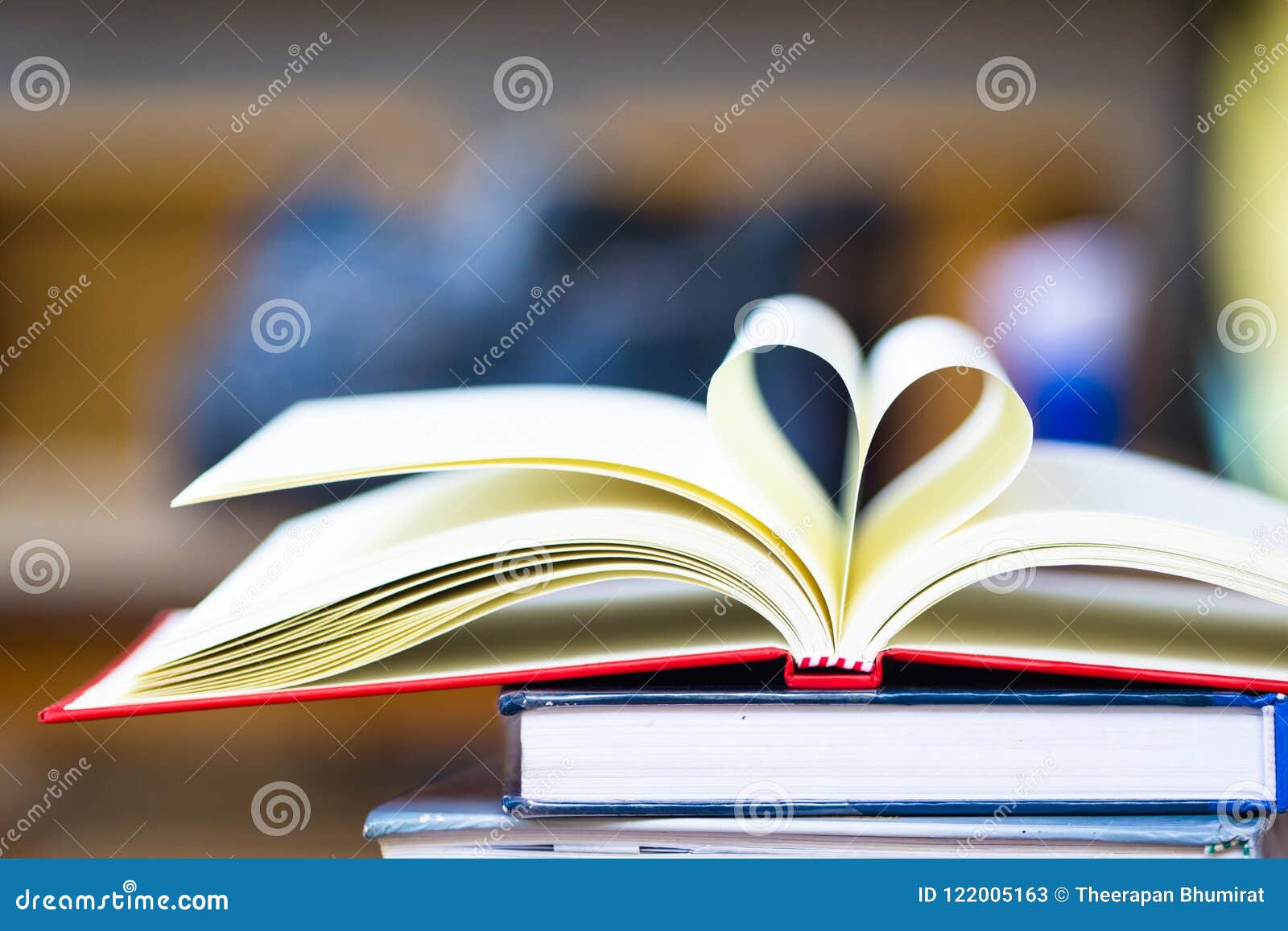 Love To Reading Books Concept : Stack of Books and Open Book Heart ...