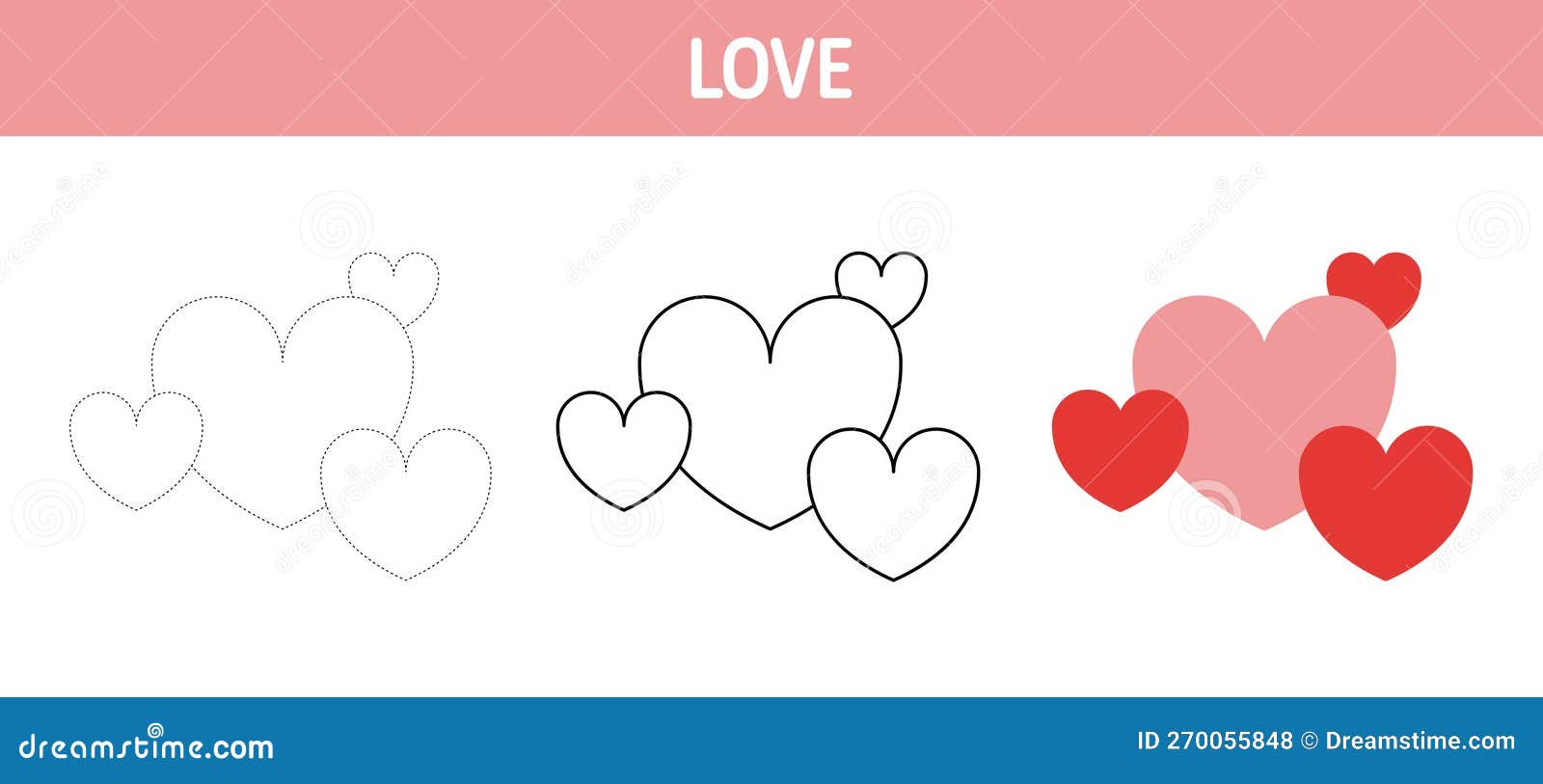 Love Tracing and Coloring Worksheet for Kids Stock Vector ...