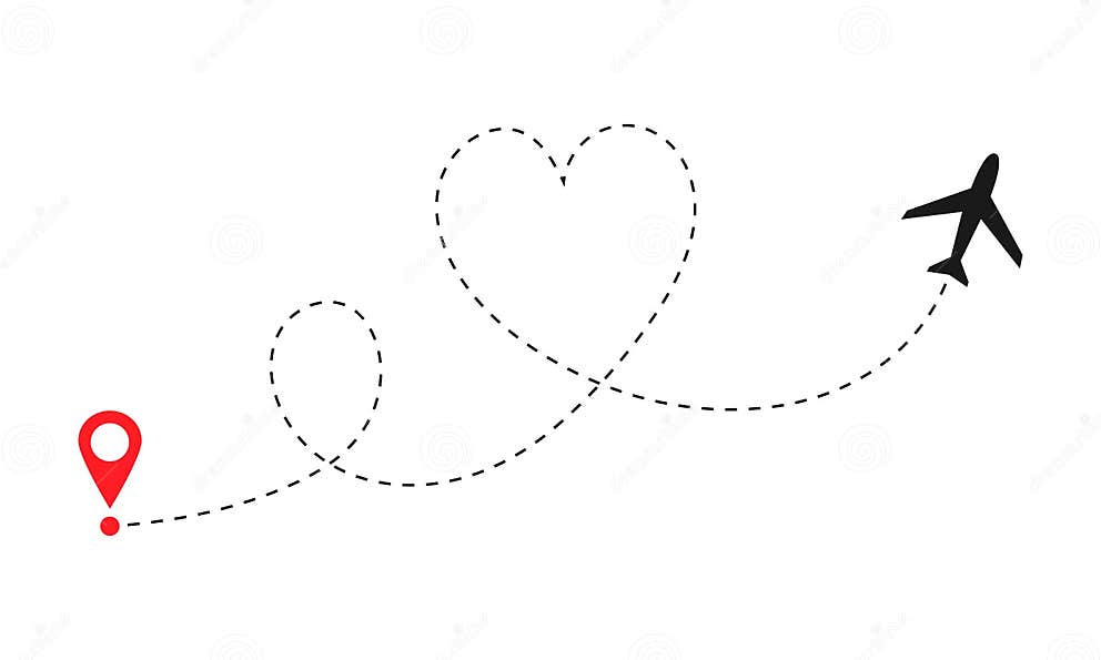 Love Travel Route Airplane Line Path Vector Icon Of Air Plane Flight
