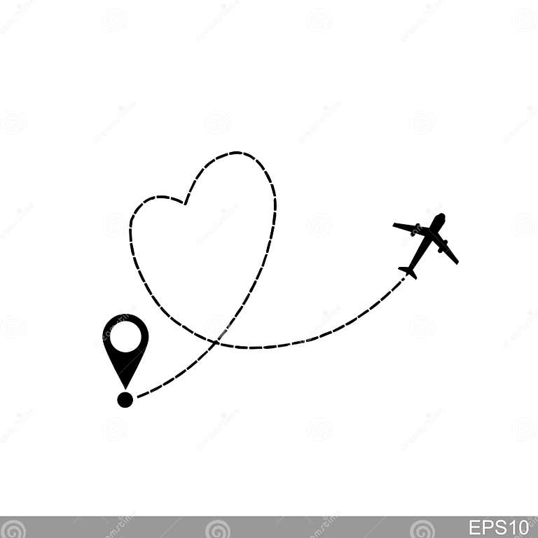 Love Travel Route Airplane Line Path Vector Icon Stock Vector